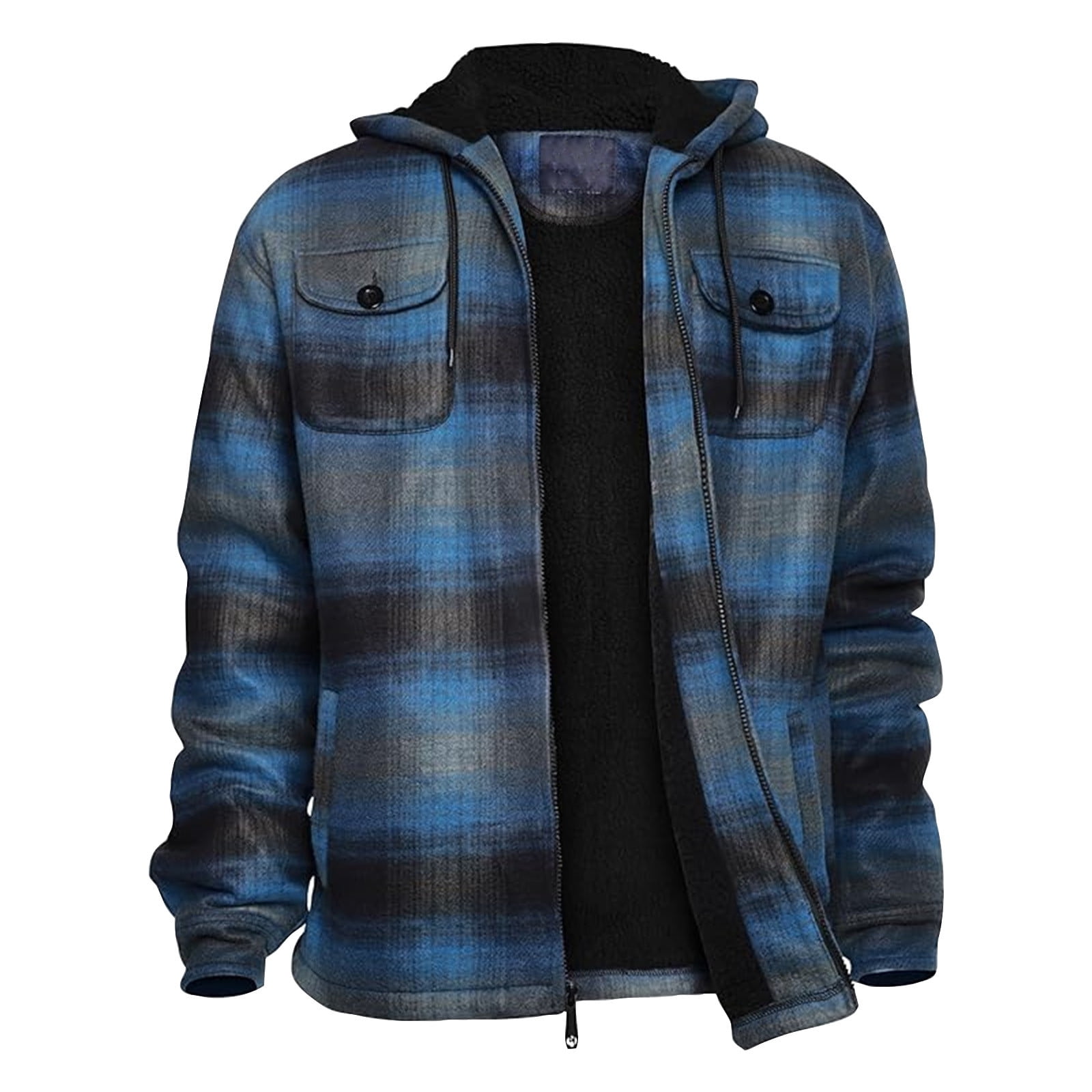 Domuza Heavy Thick Flannel Plaid Jacket Men Sherpa Fleece Lined Loose ...