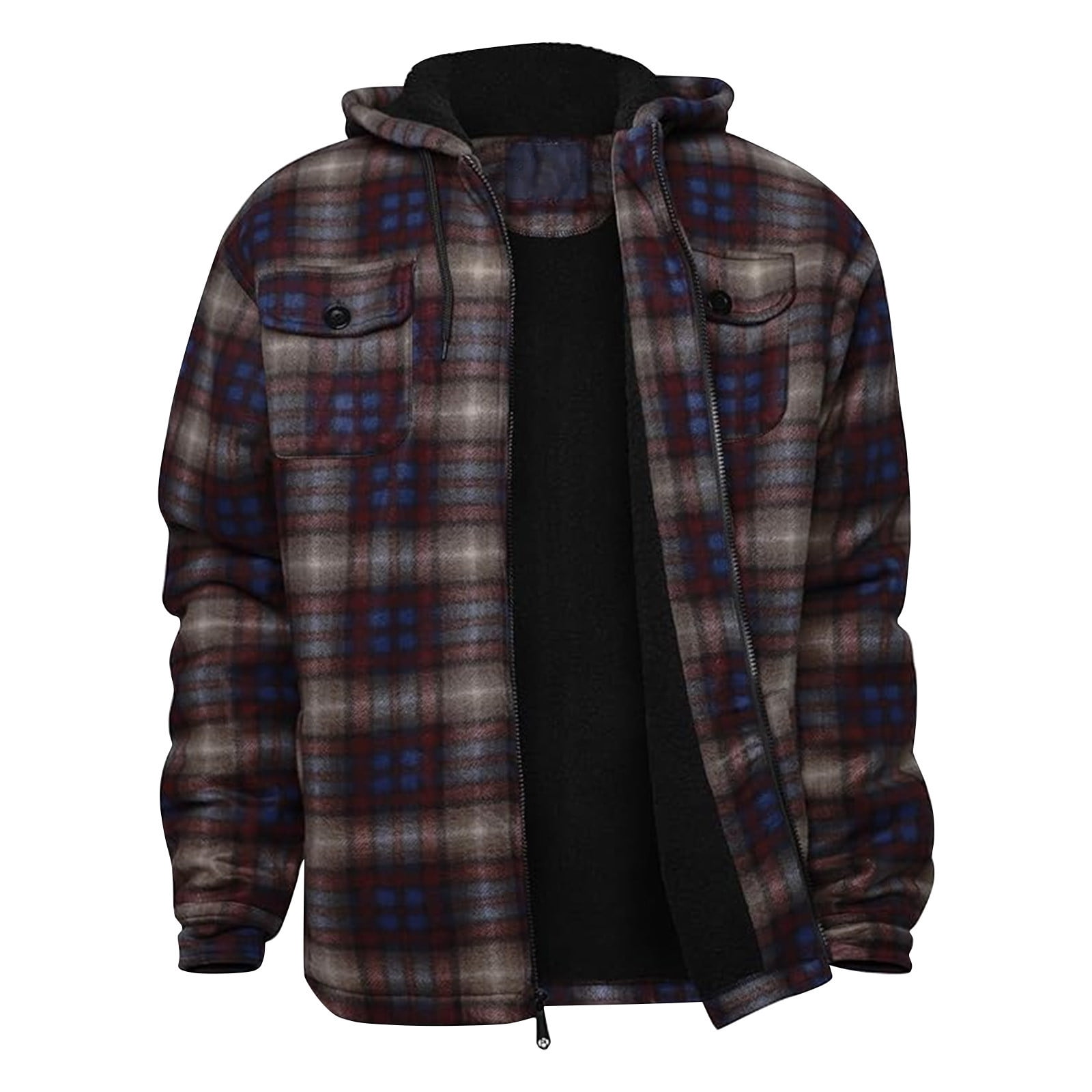 Domuza Heavy Thick Flannel Plaid Jacket for Men Sherpa Fleece Lined ...