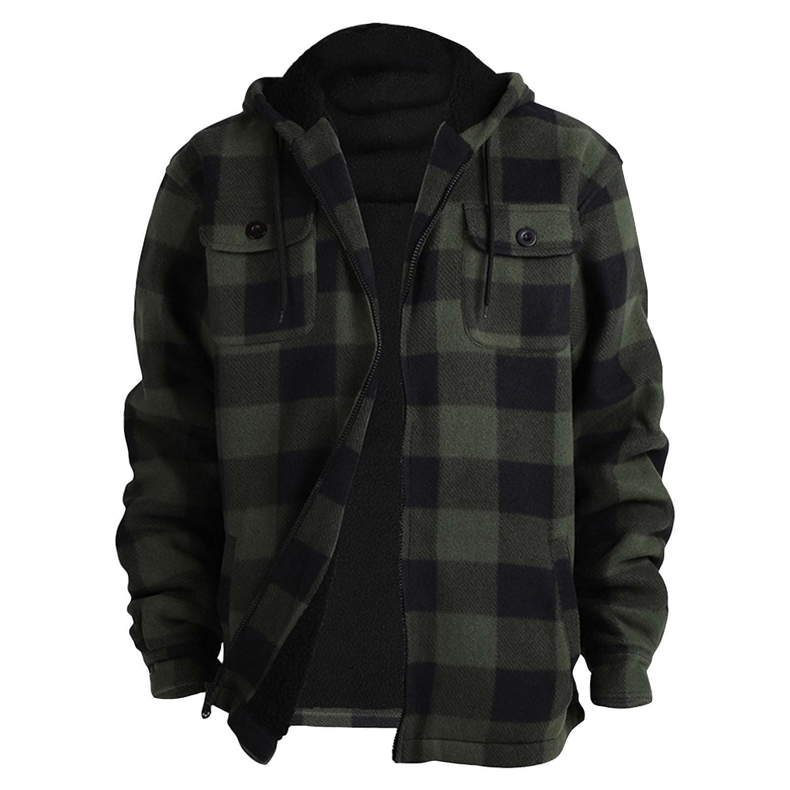 Domuza Heavy Thick Flannel Plaid Jacket for Men Sherpa Fleece Lined ...