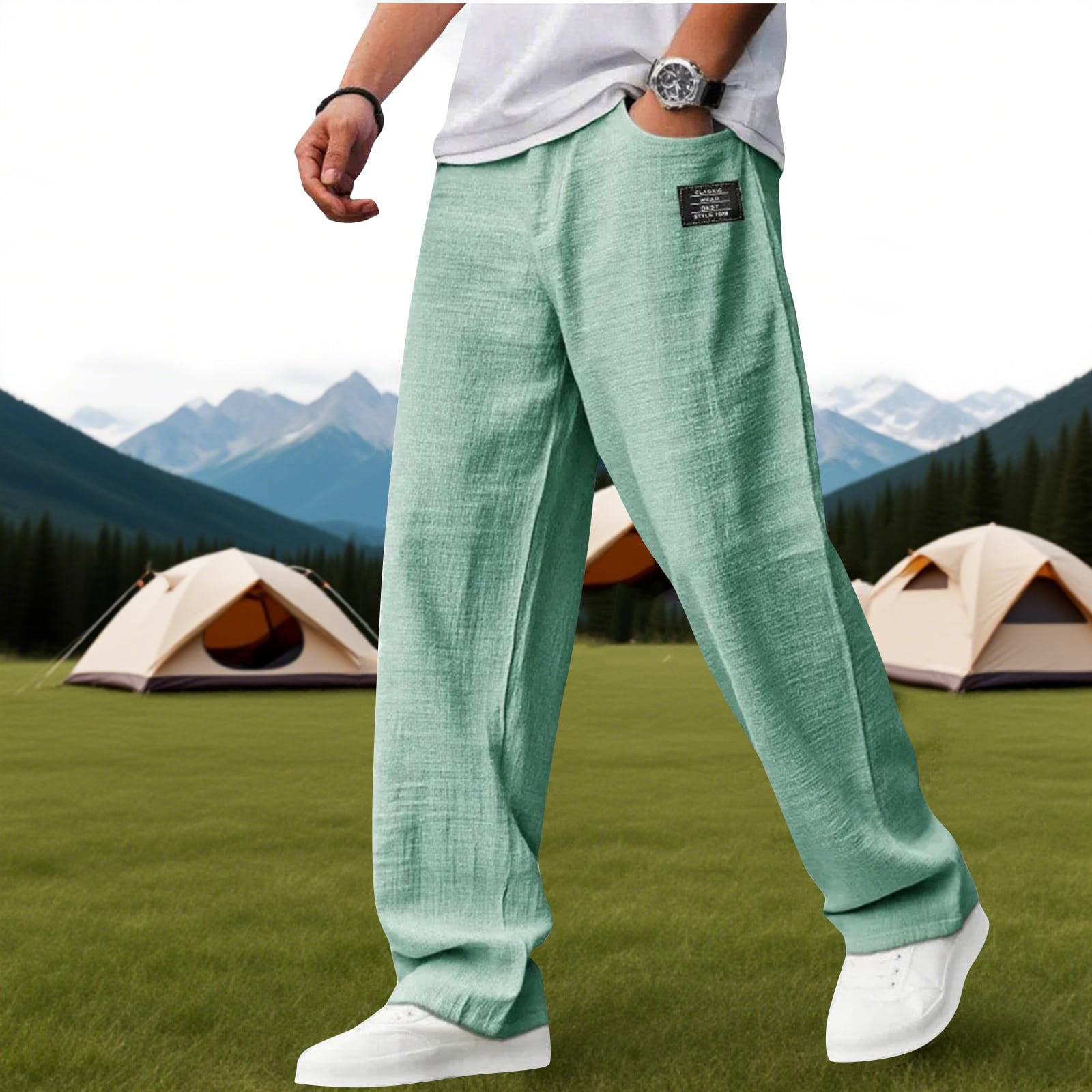 Domuza Hemp Pants for Men Casual Embroidered Logo Relaxed Fit Pants ...