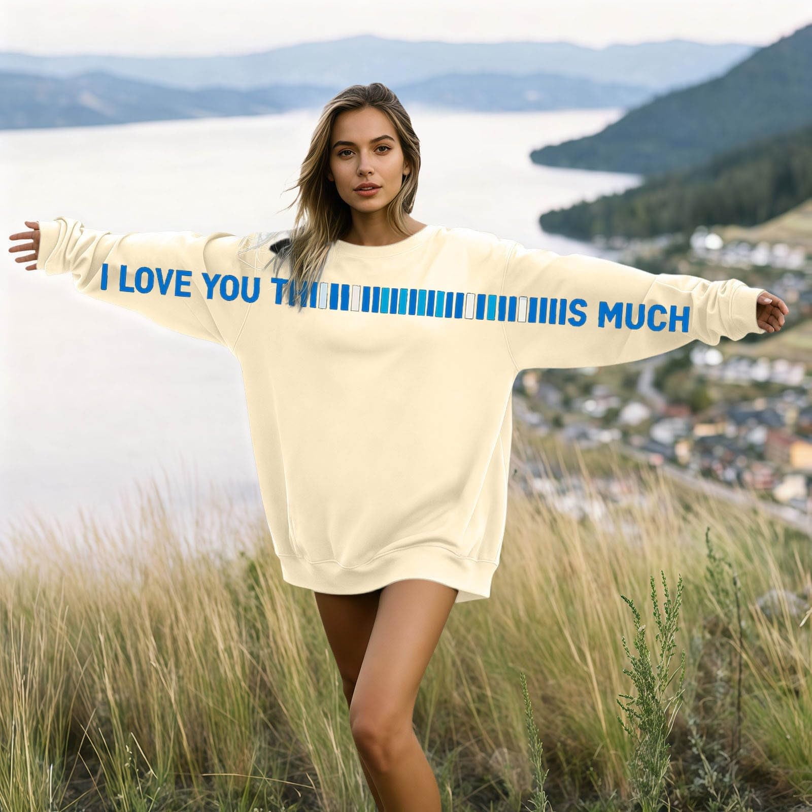 Domuza I Love You This Much Couple's Matching Sweatshirt Funny Letter ...