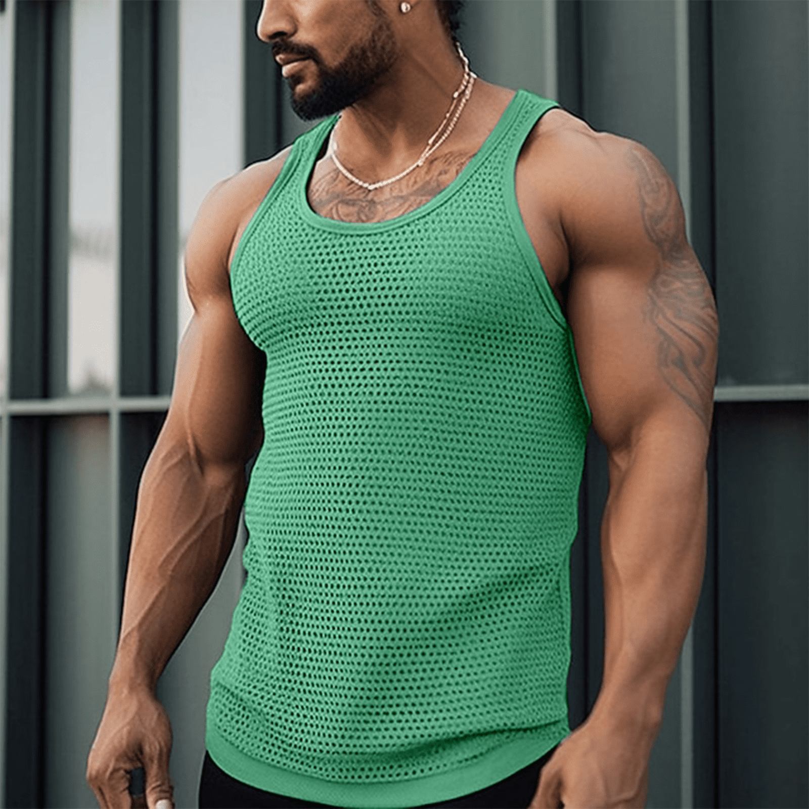 Domuza Knitted Tank Tops for Men Casual Sleeveless See Through Mesh ...