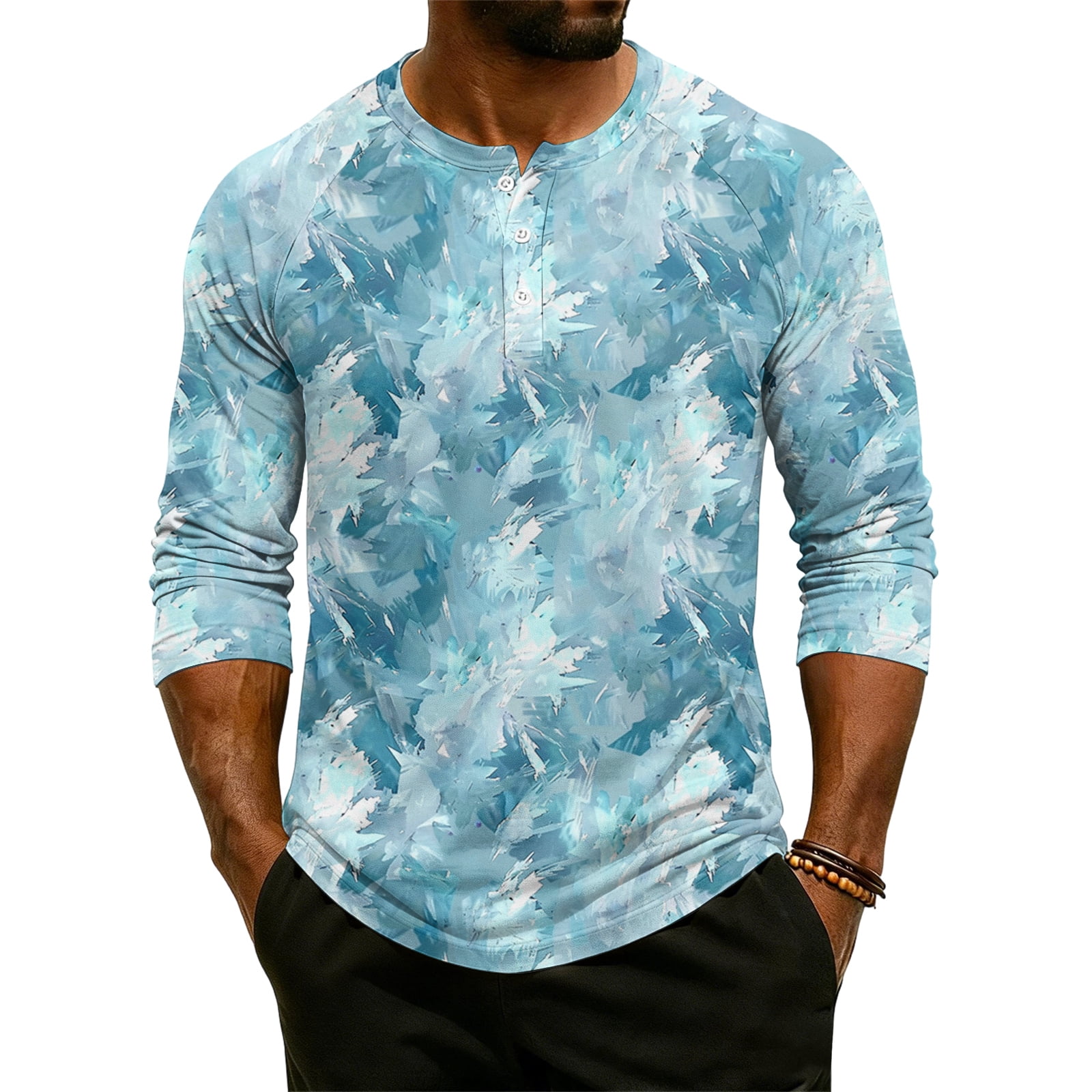 Domuza Lightweight 3/4 Sleeve Casual, Men's Raglan Texture Henley ...