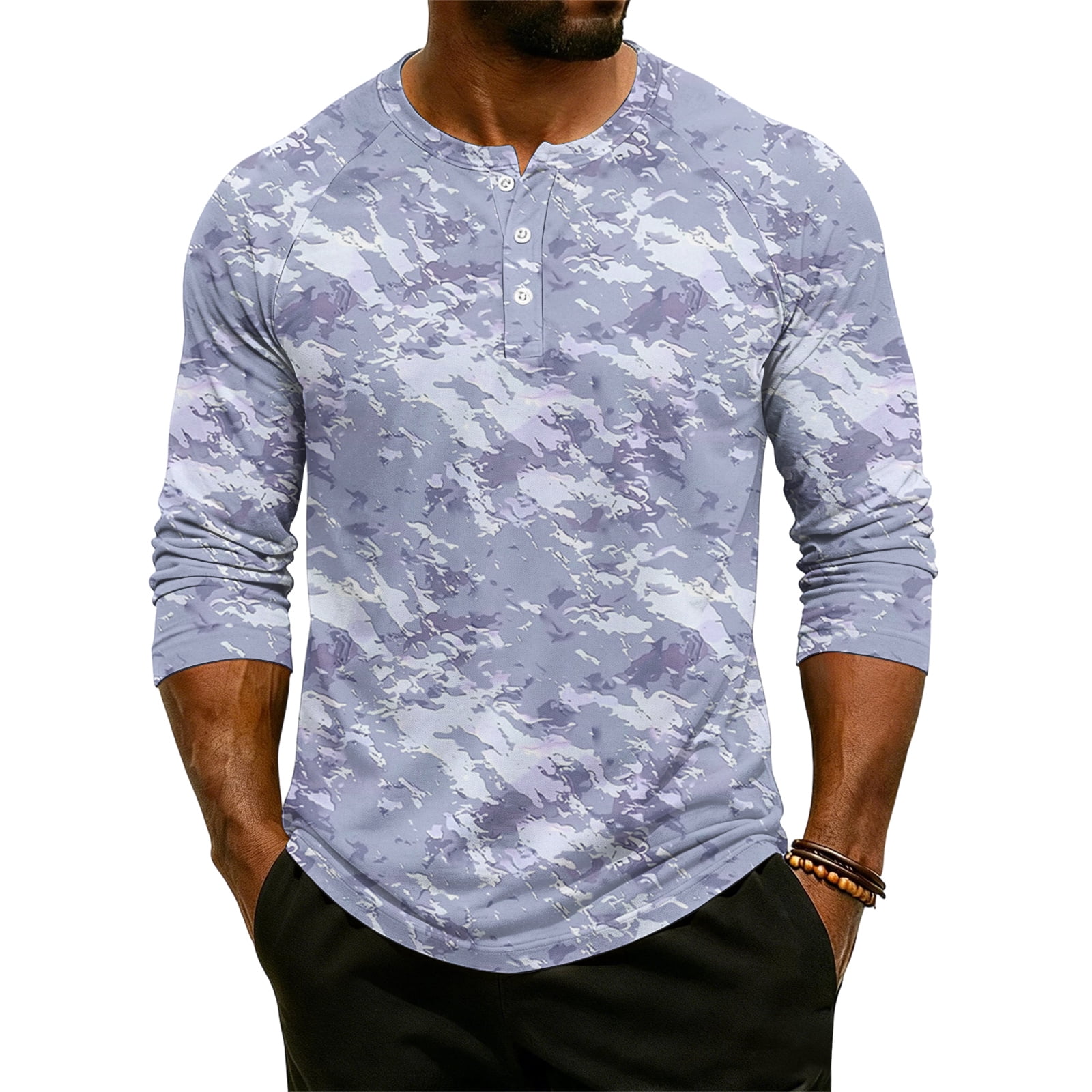 Domuza Lightweight 3/4 Sleeve Henley, Men's Raglan Tie-dye Button Down ...