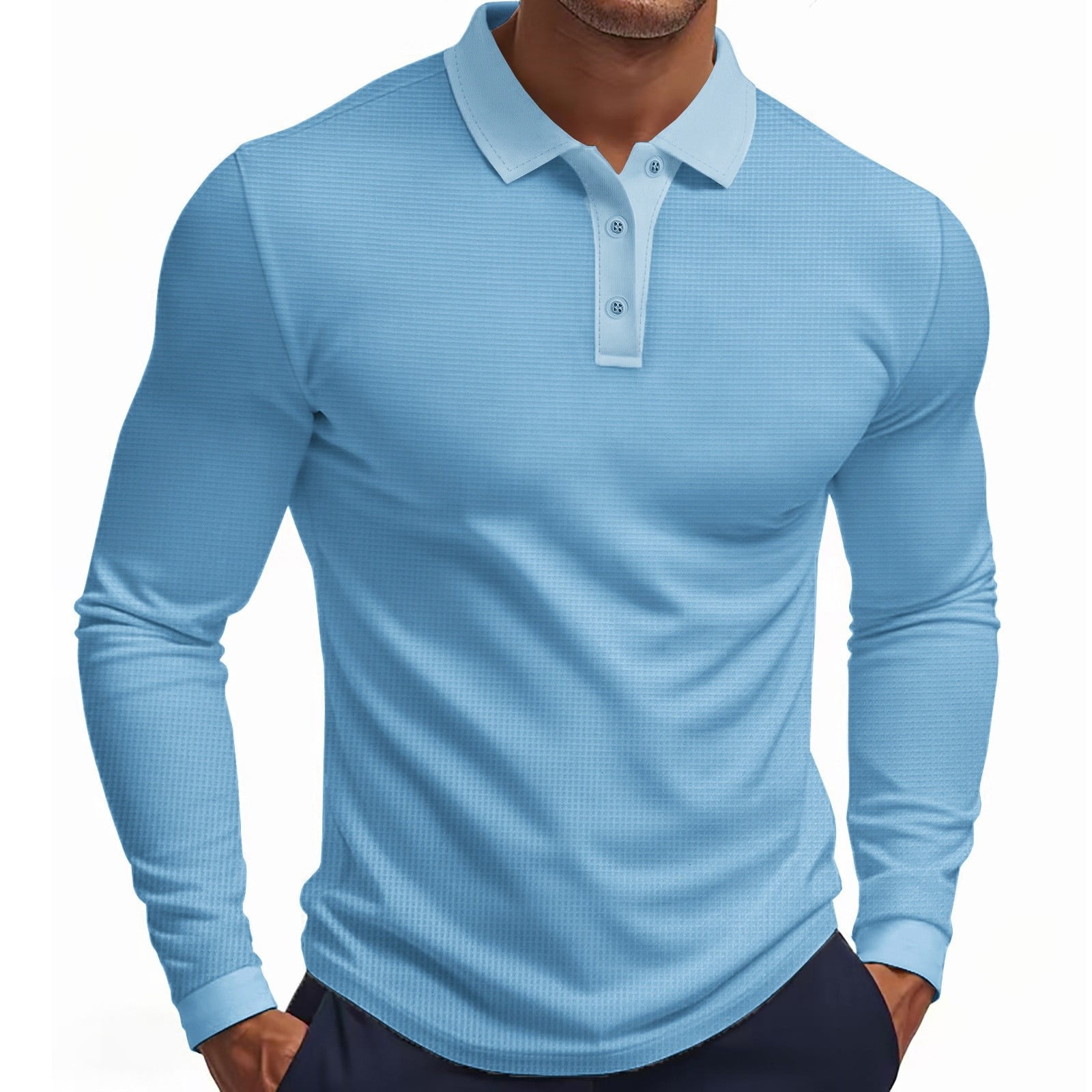 Domuza Long Sleeve Polo Shirts for Men Casual Solid Waffle Textured T-Shirts Fashion Comfy ...