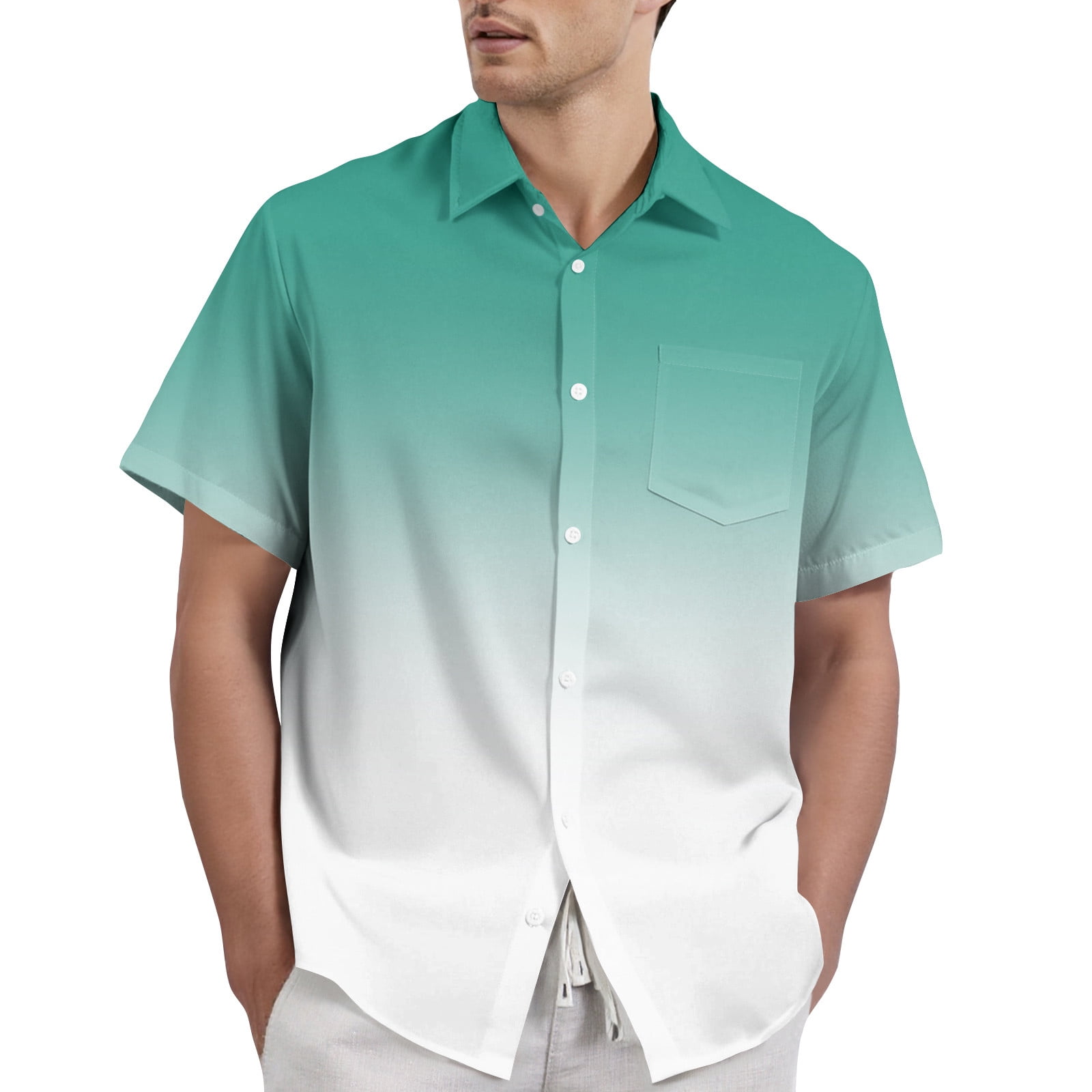 Domuza Men Shirts Lightweight Casual Gradient Short Sleeve Button Down ...