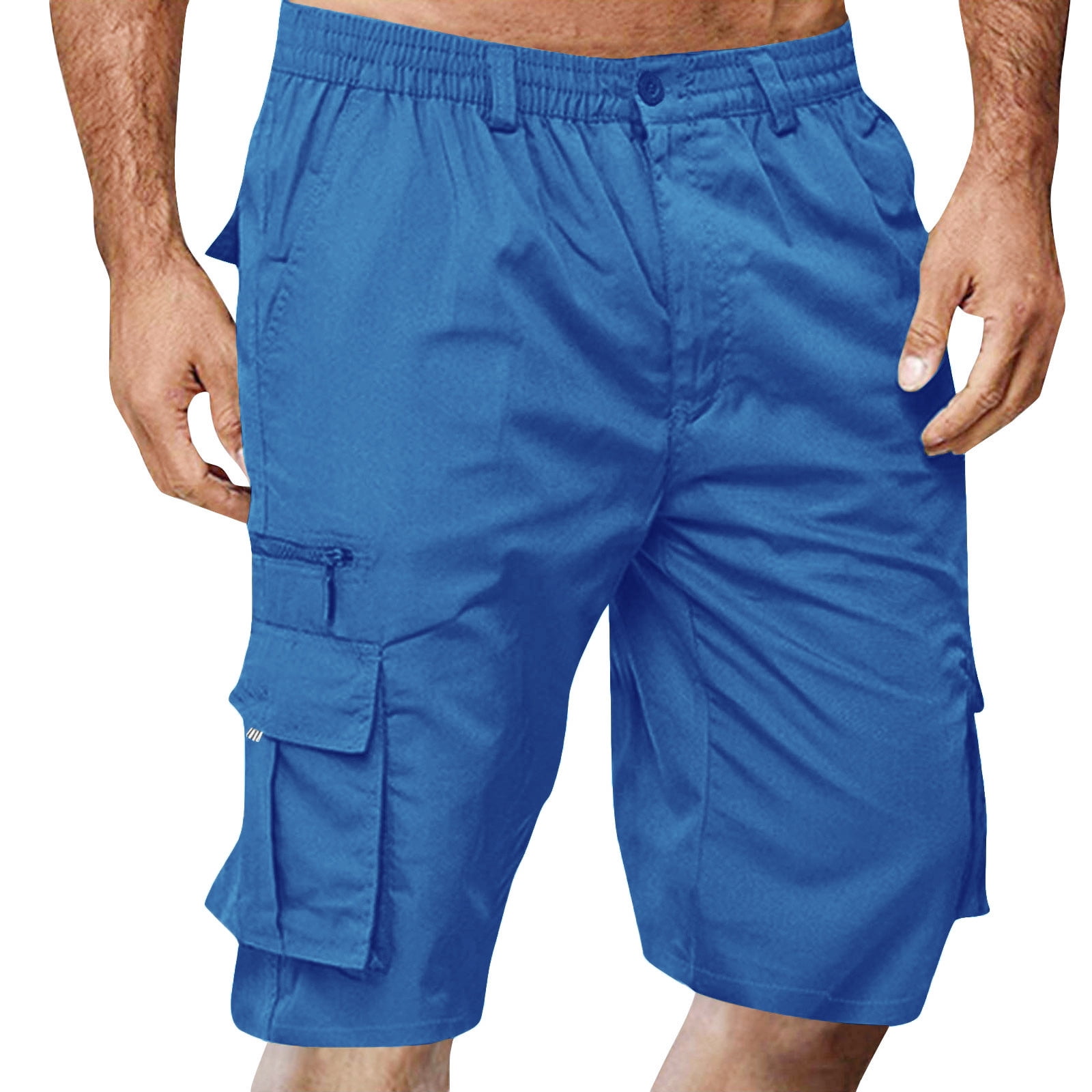 Domuza Men Shorts Cargo Casual Knee Length Elastic Waist Bermuda Shorts ...