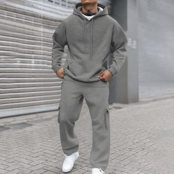 Domuza Men Track Suits 2 Piece Set Fleece Hoodie Sweatshirt & Cargo ...