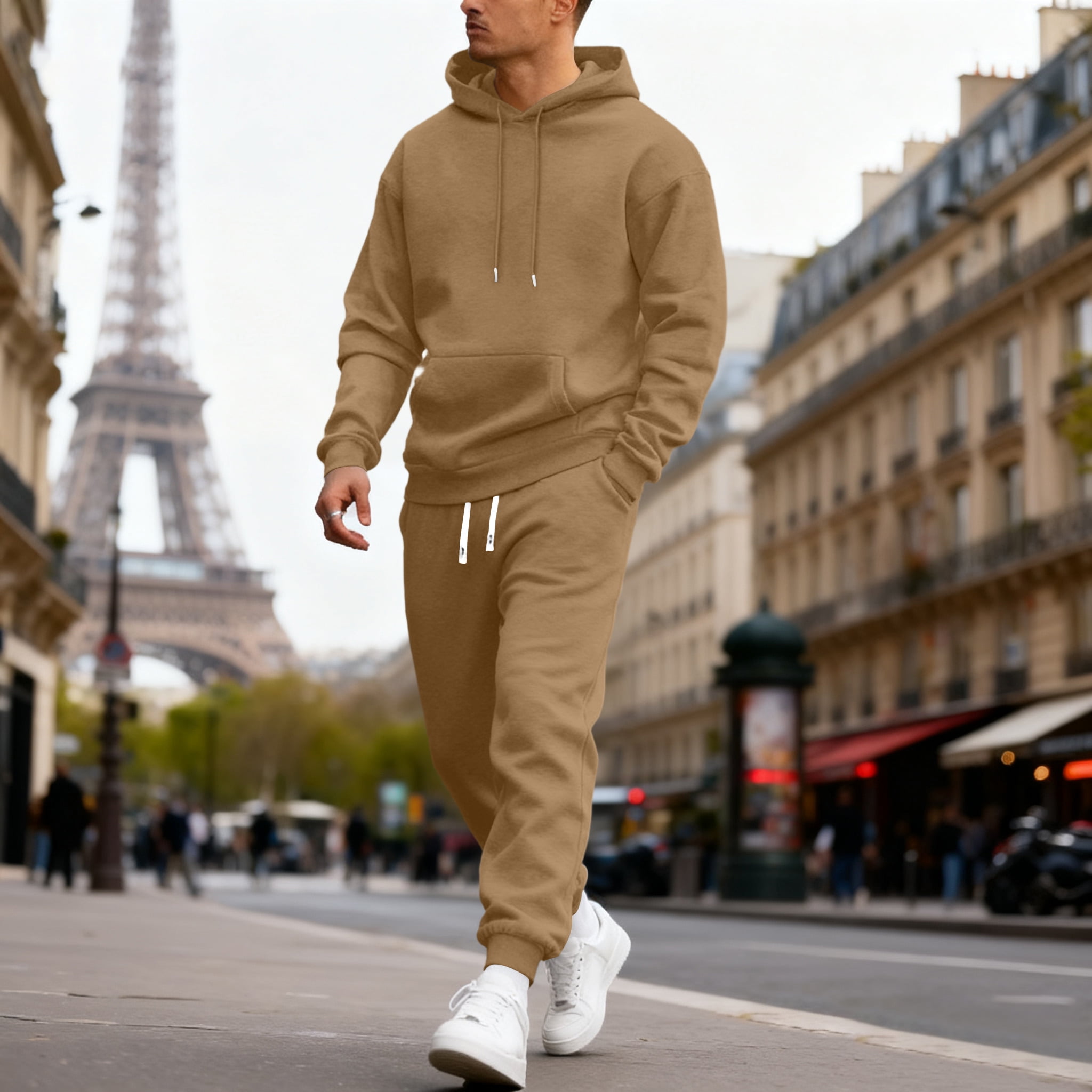 Domuza Men Track Suits 2 Piece Set Solid Color Fleece Drawstring ...