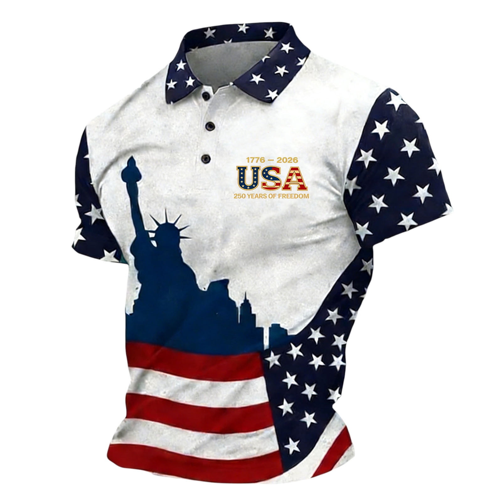 Domuza Men's 250th Anniversary Usa Polo Shirts Usa Flag Pattern Casual ...