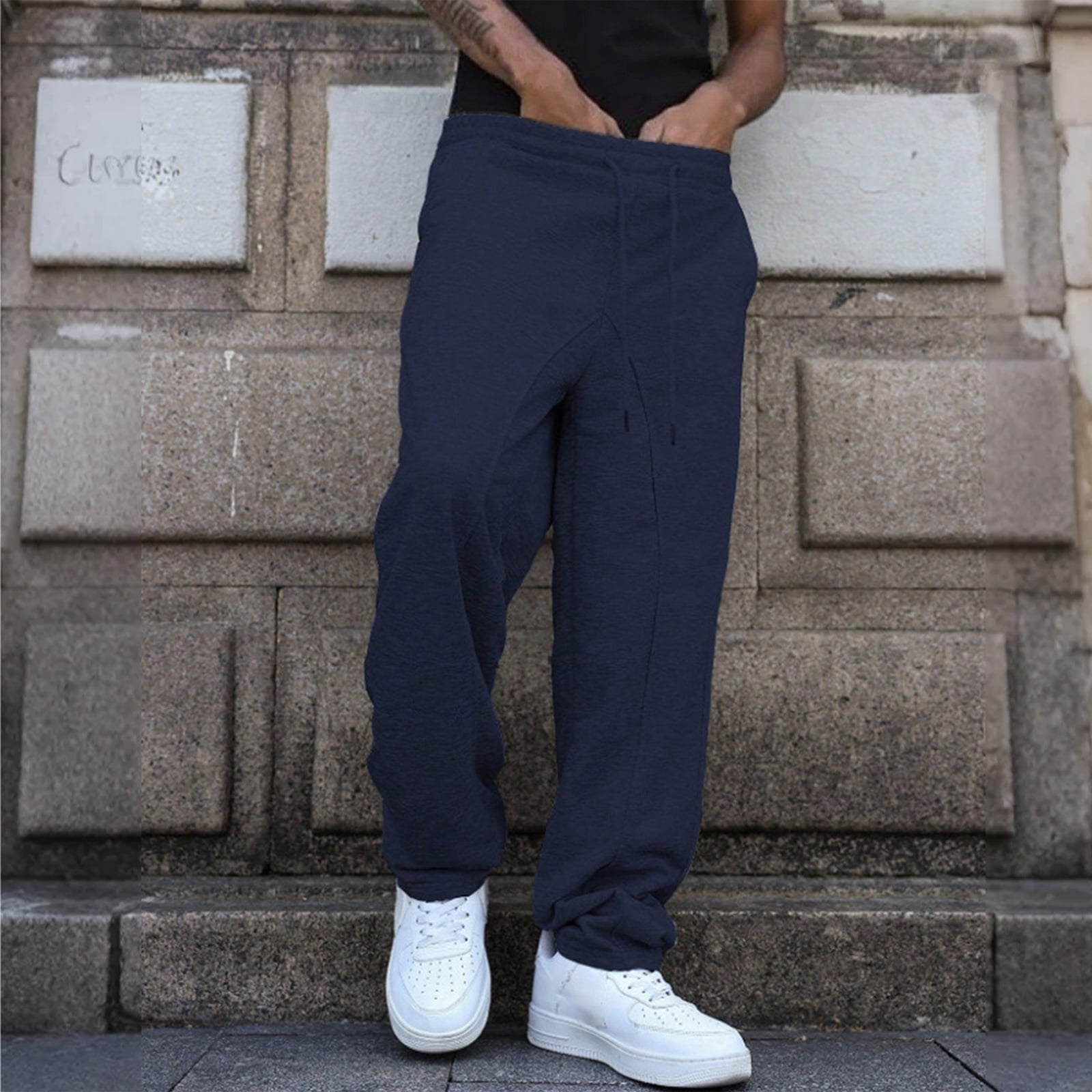Domuza Men's Baggy Sweatpants Drawstring Waist Wide Leg Sports Running ...