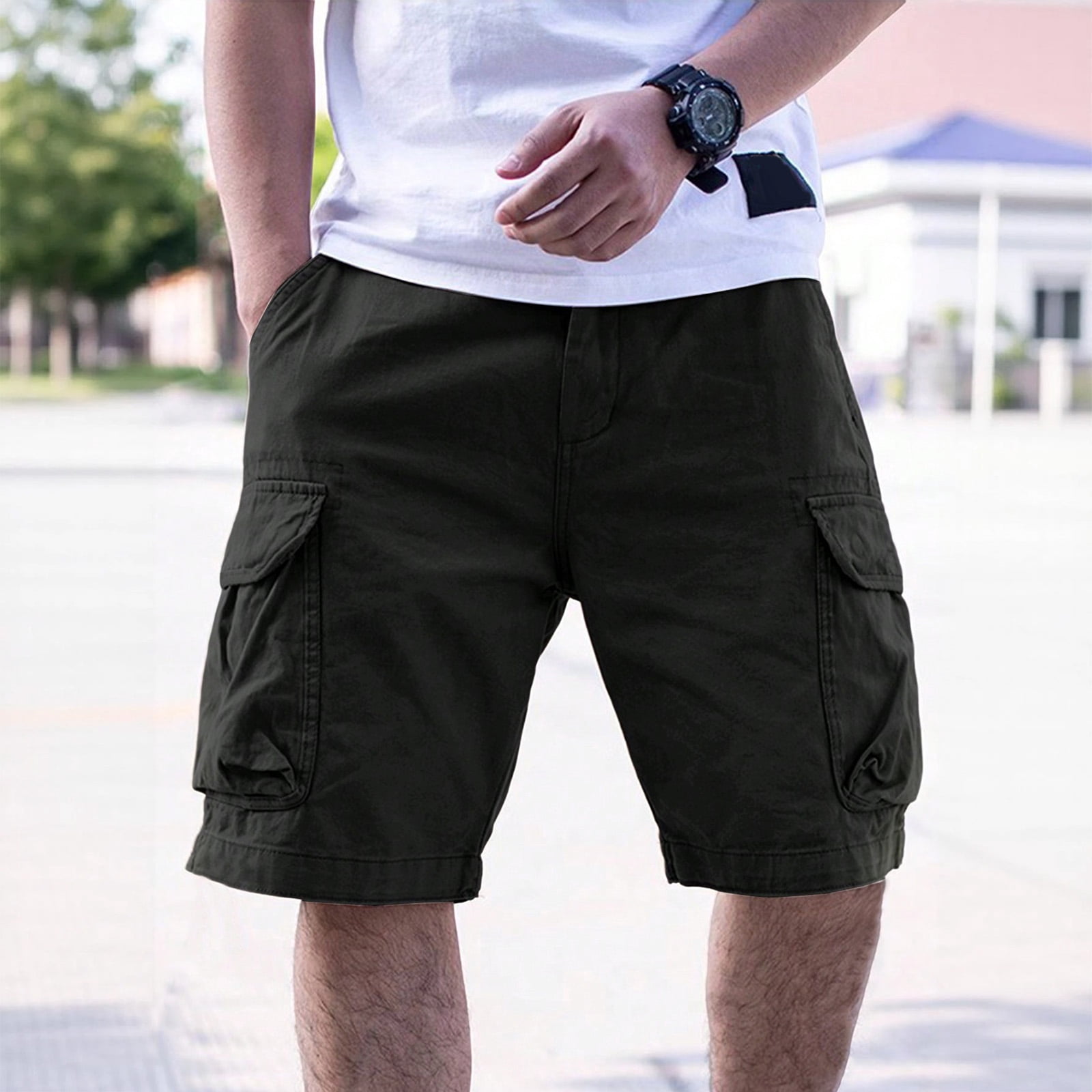 Domuza Men's Cargo Shorts Elastic Waist Drawstring Flap Pocket Side ...
