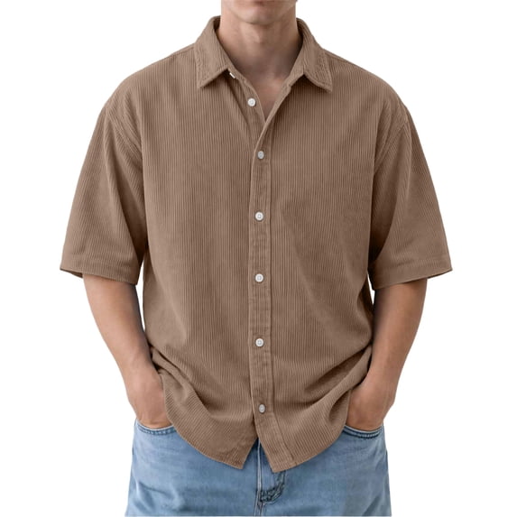 Domuza Men's Casual Button Down Corduroy Shirts Short Sleeve Regular ...