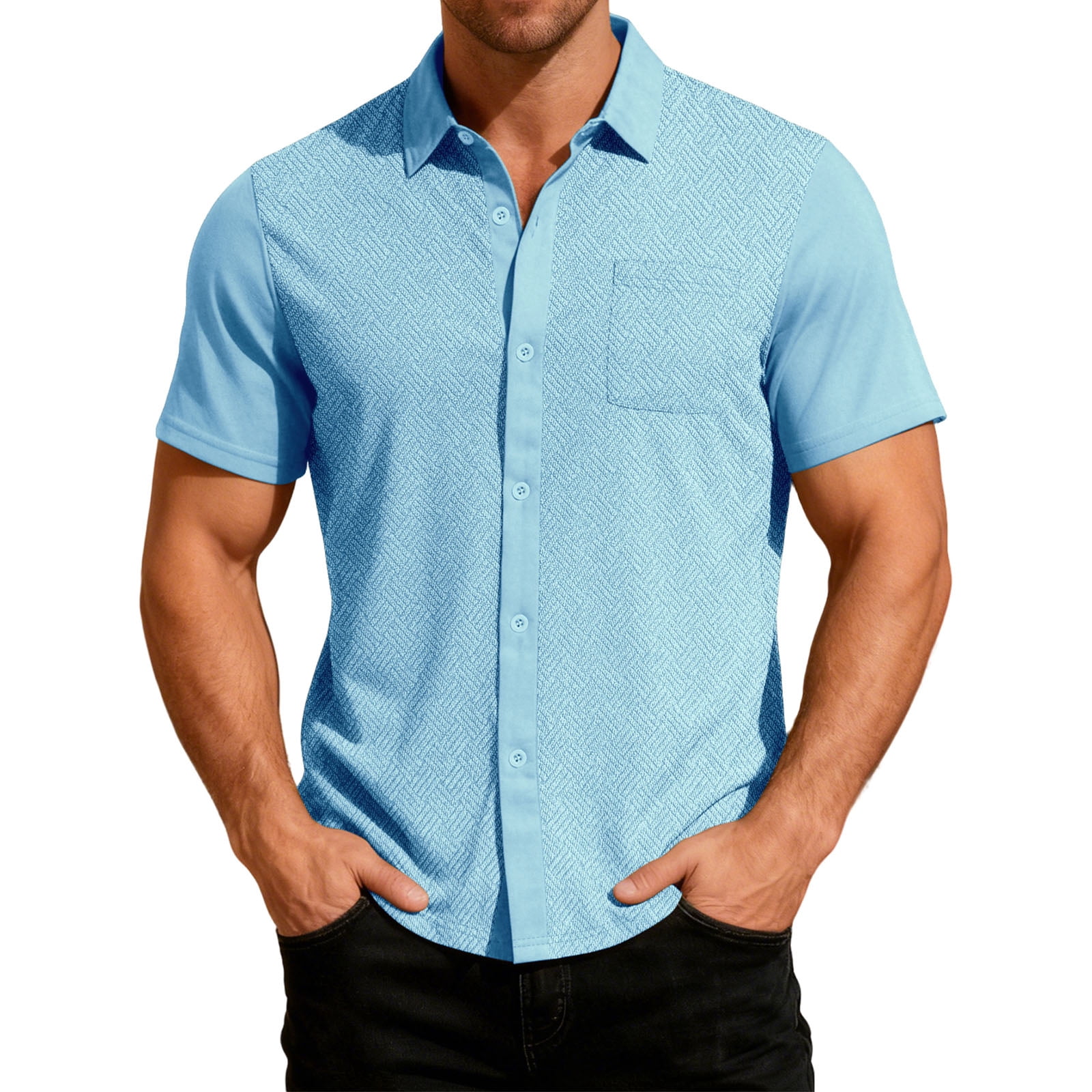 Domuza Men's Casual Button Down Short Sleeve Shirt Textured Summer ...