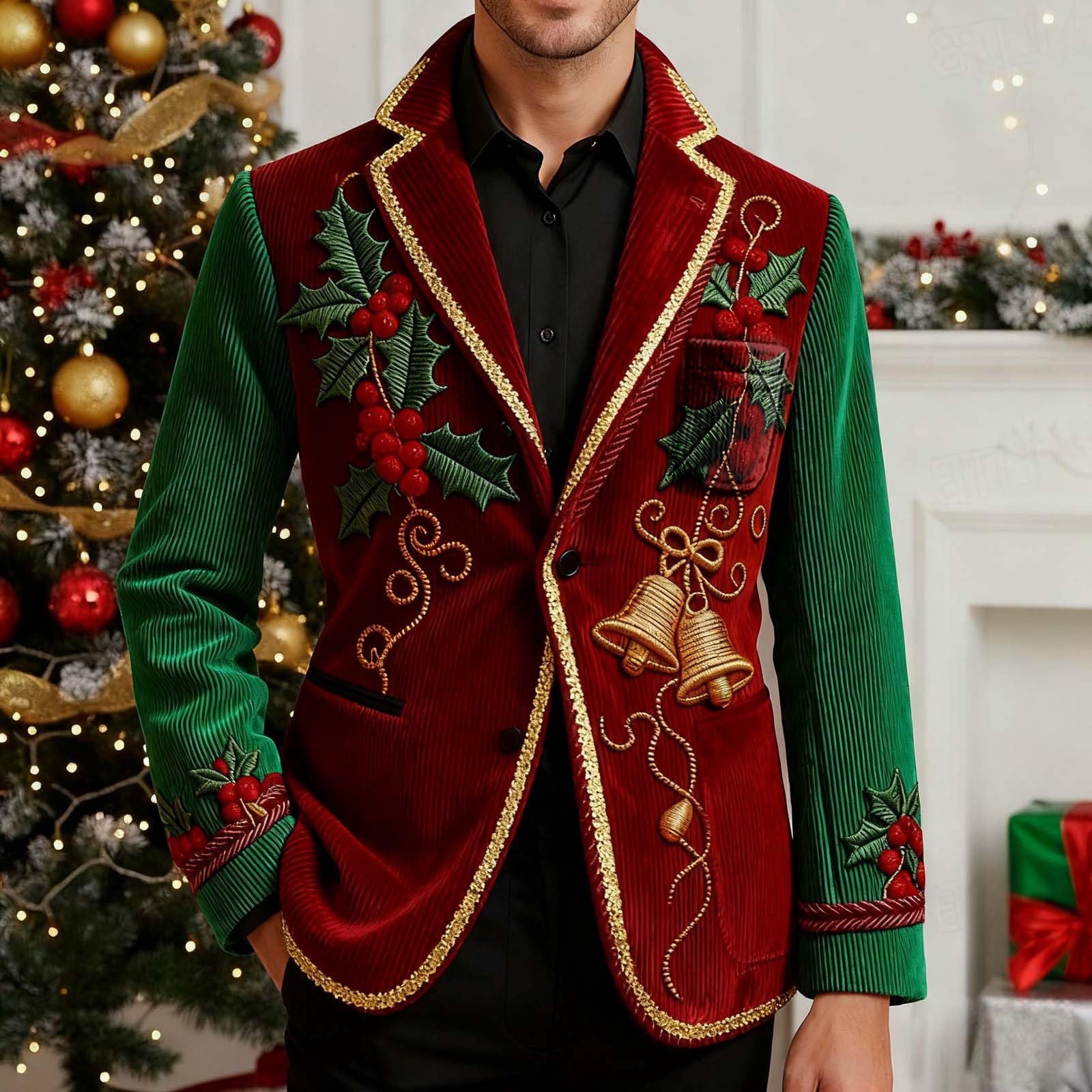 Domuza Men's Christmas Blazer Funny Xmas Graphics Notch Lapel Corduroy ...