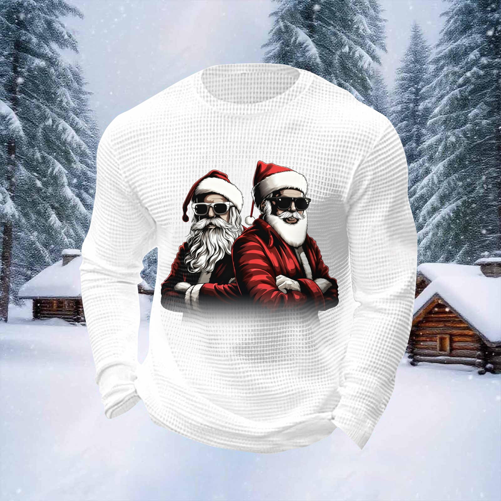 Domuza Men's Christmas Shirts Waffle Knit Santa Claus Graphics Long ...