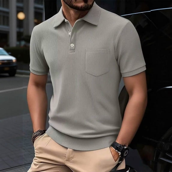 Domuza Men's Classic Short Sleeve Polo Shirt Corduroy Fashion Casual ...