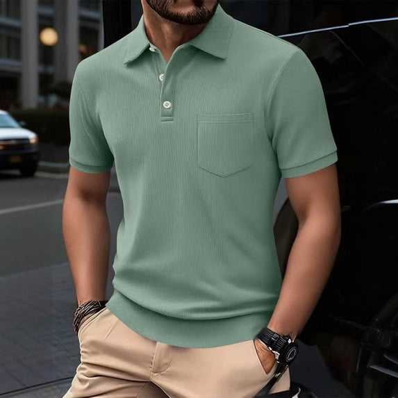 Domuza Men's Classic Short Sleeve Polo Shirt Corduroy Fashion Casual ...