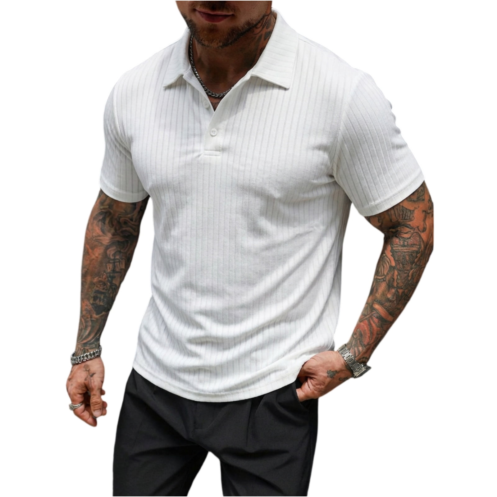 Domuza Men's Collared Muscle Polo Shirts Slim Fit Short Sleeve Button ...