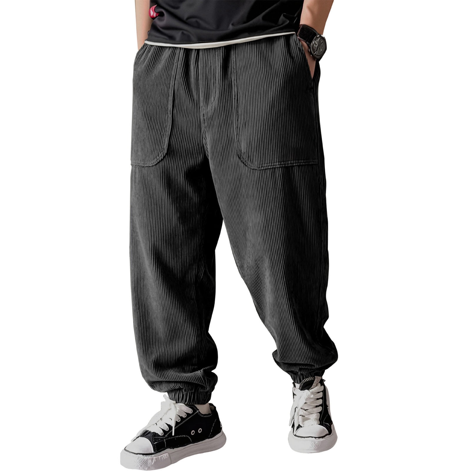 Domuza Men's Corduroy Jogger Pants Classic Vintage Ribbed Sweatpants ...