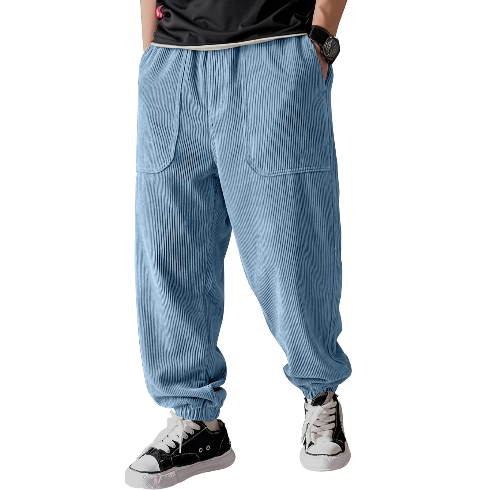 Domuza Men's Corduroy Jogger Pants Classic Vintage Ribbed Sweatpants ...