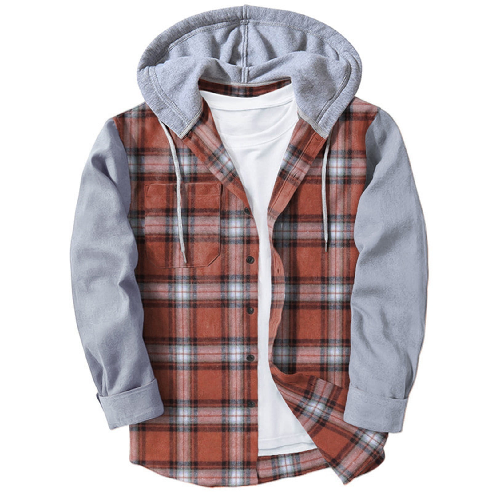 Domuza Men's Flannel Hoodies Casual Button Up Long Sleeve Plaid Shirt ...