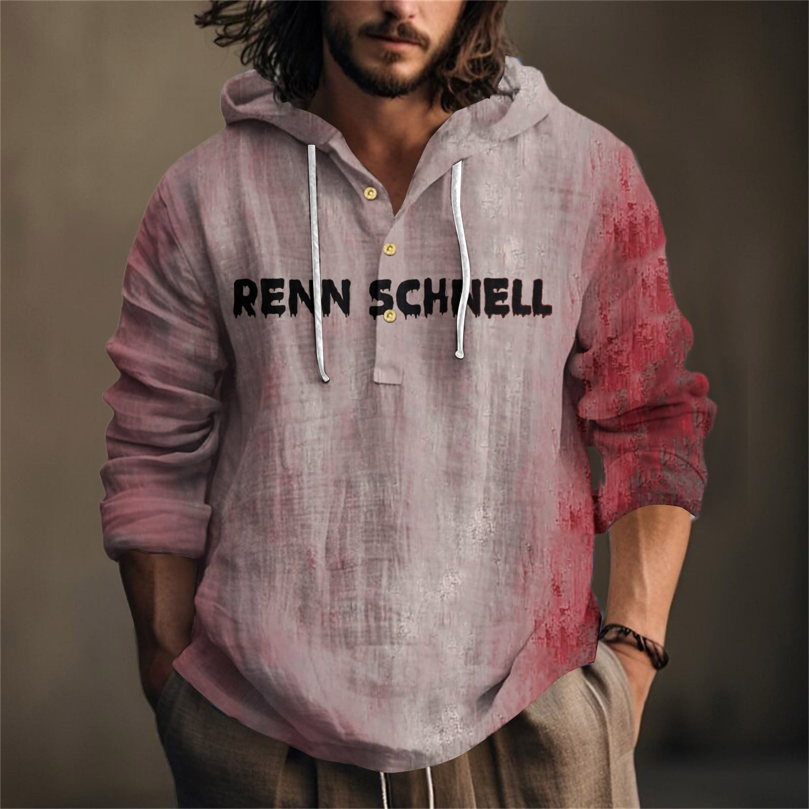 Domuza Men's Halloween Hoodie Horror Funny Print Drawstring Long ...