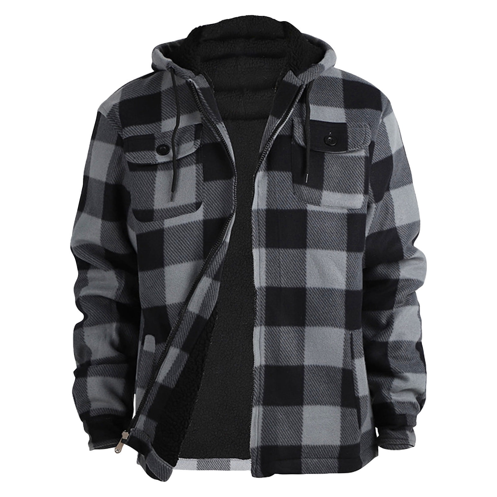 Domuza Men's Heavy Thick Flannel Plaid Jacket Sherpa Fleece Lined Loose ...