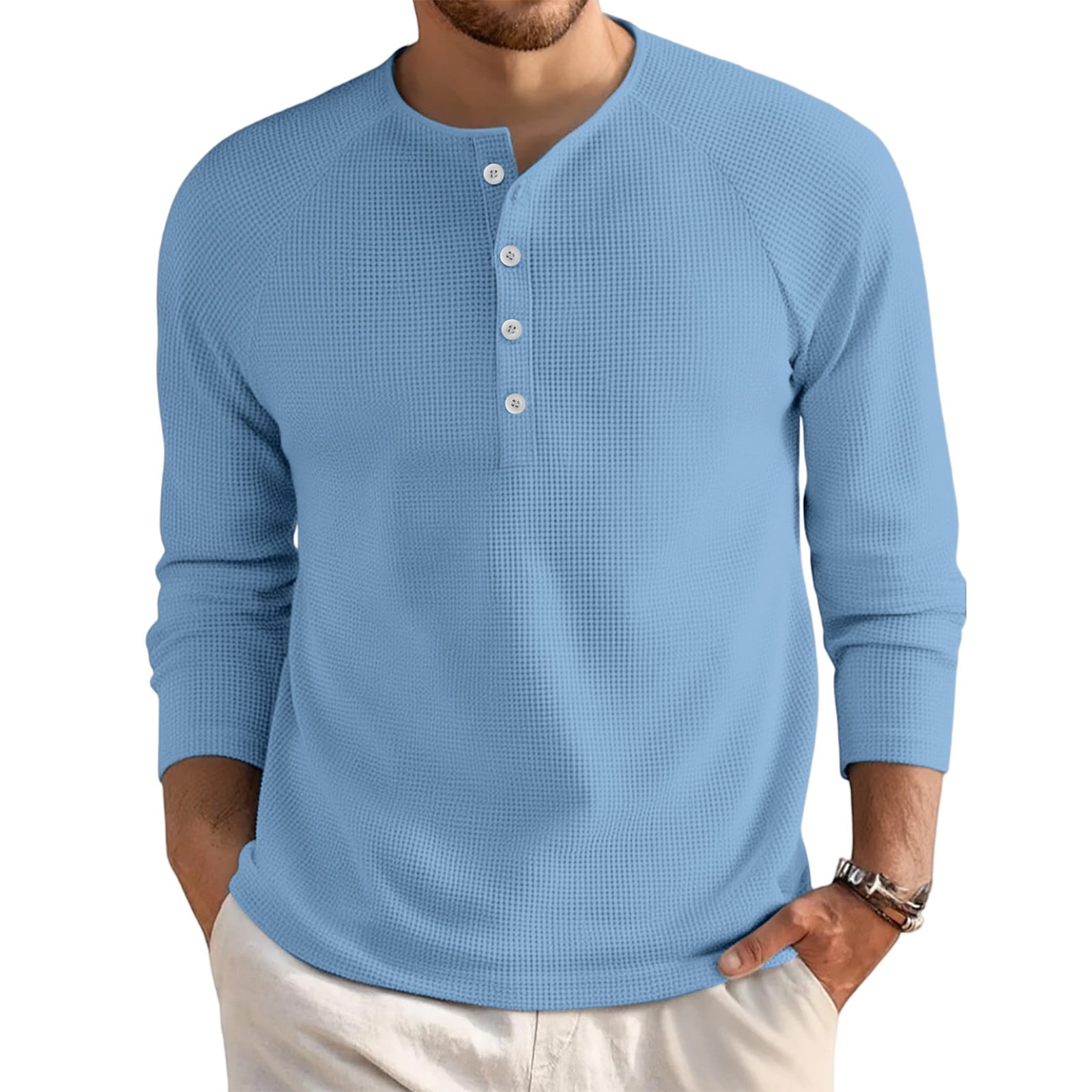 Domuza Men's Henley Shirts Casual Fashion Long Sleeve Button Down ...