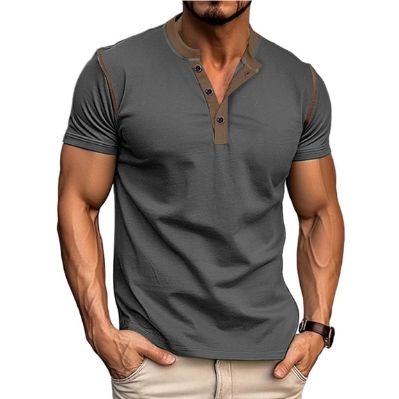 Domuza Men's Henley Shirts Casual Short Sleeve Summer Shirt for Men ...