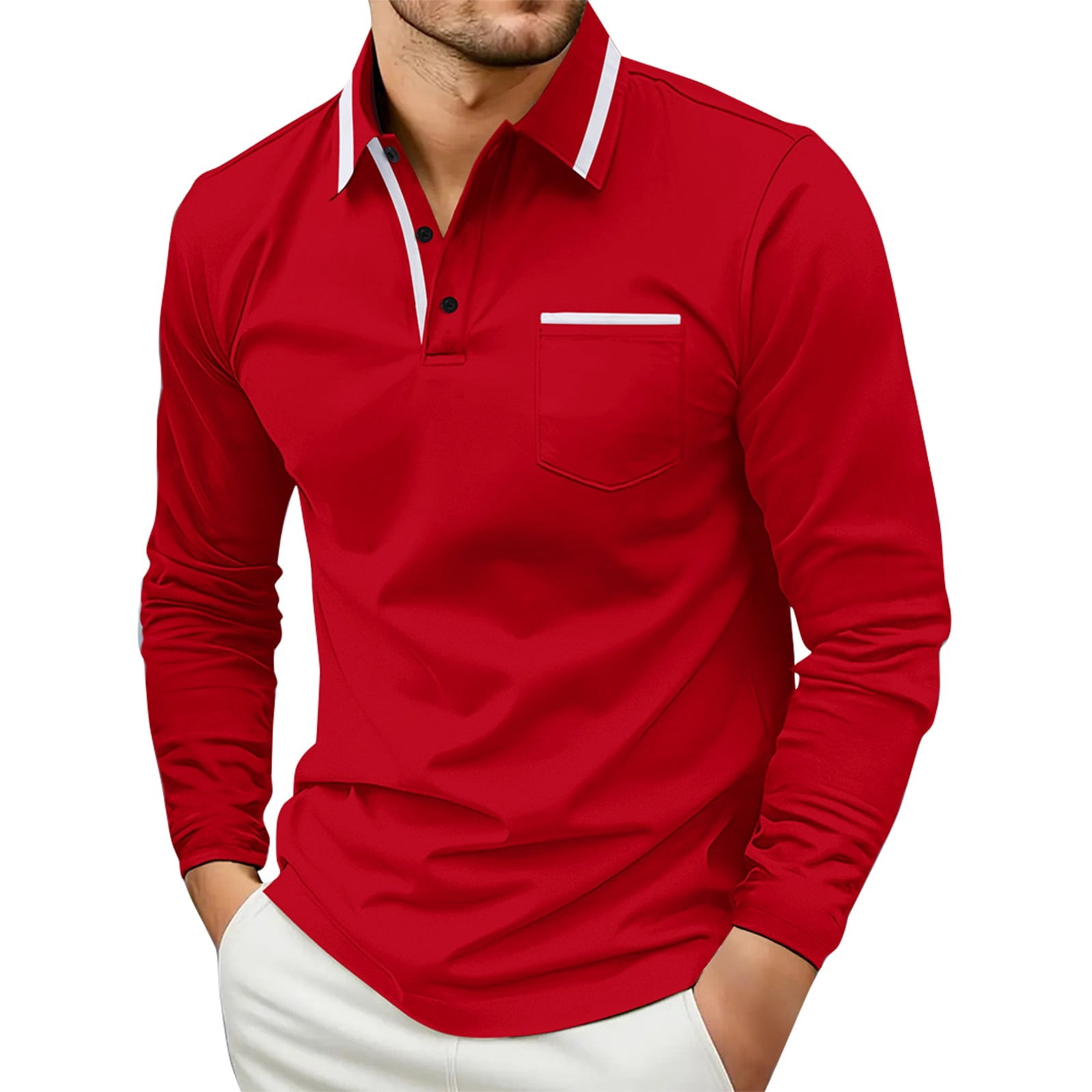 Domuza Men's Polo Shirts Casual Long Sleeve Button Down Stylish Golf T ...