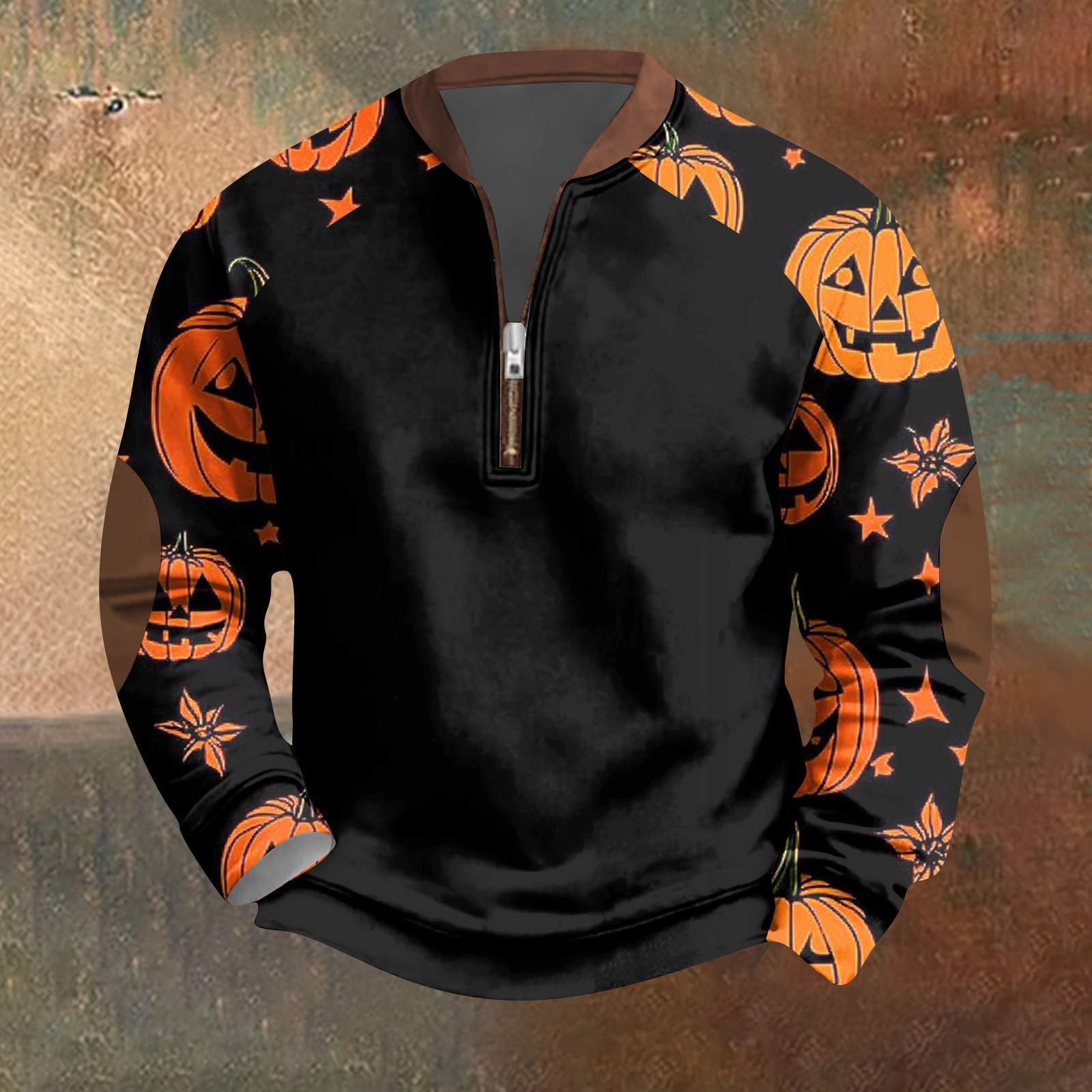Domuza Men's Quarter Zip Up Pullover Halloween Funny Novelty Print Long ...