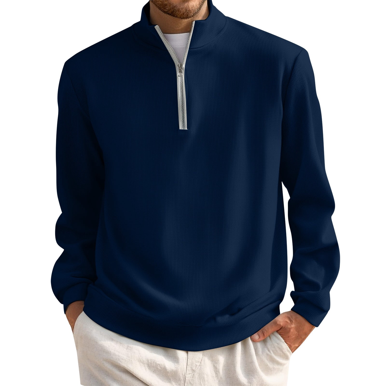 Domuza Men's Quarter-Zip Pullover Sweater Casual Mock Neck Long Sleeve ...
