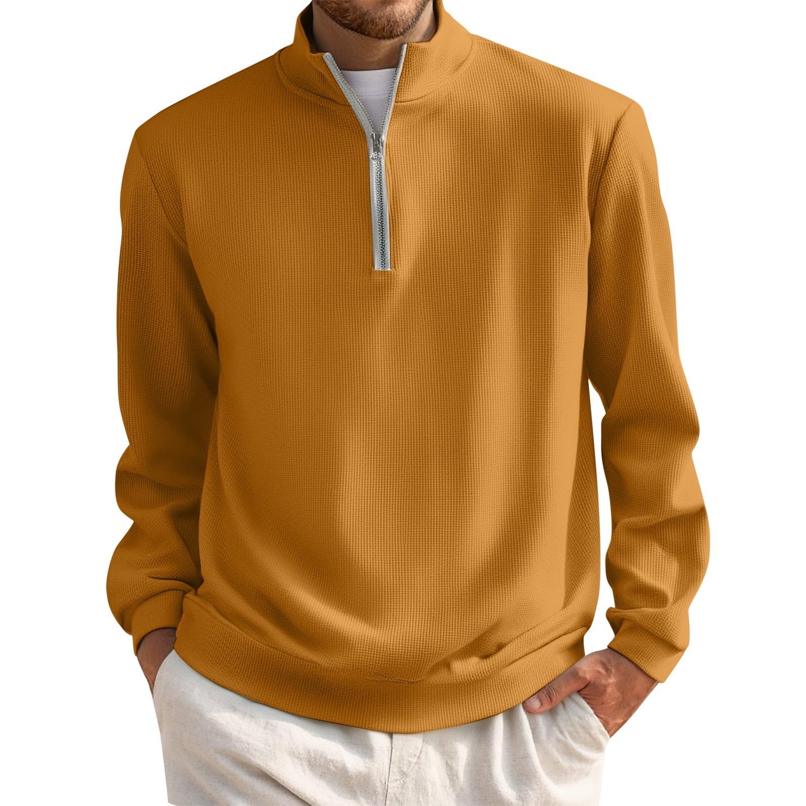 Domuza Men's Quarter-Zip Pullover Sweater Casual Mock Neck Long Sleeve ...
