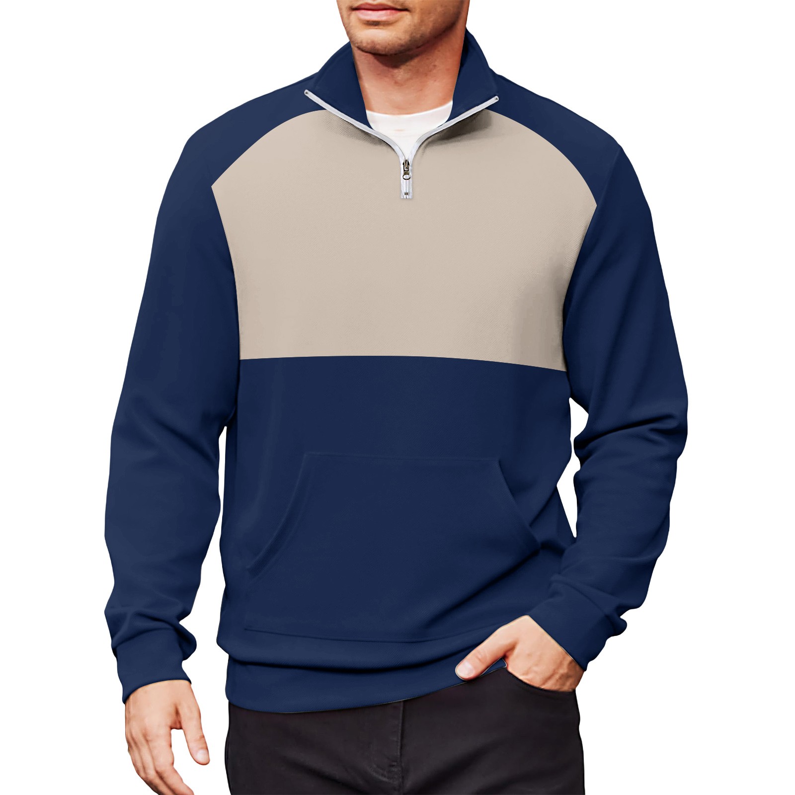 Domuza Men's Quarter Zipper Pullover Sweater Long Sleeve Stand Collar ...
