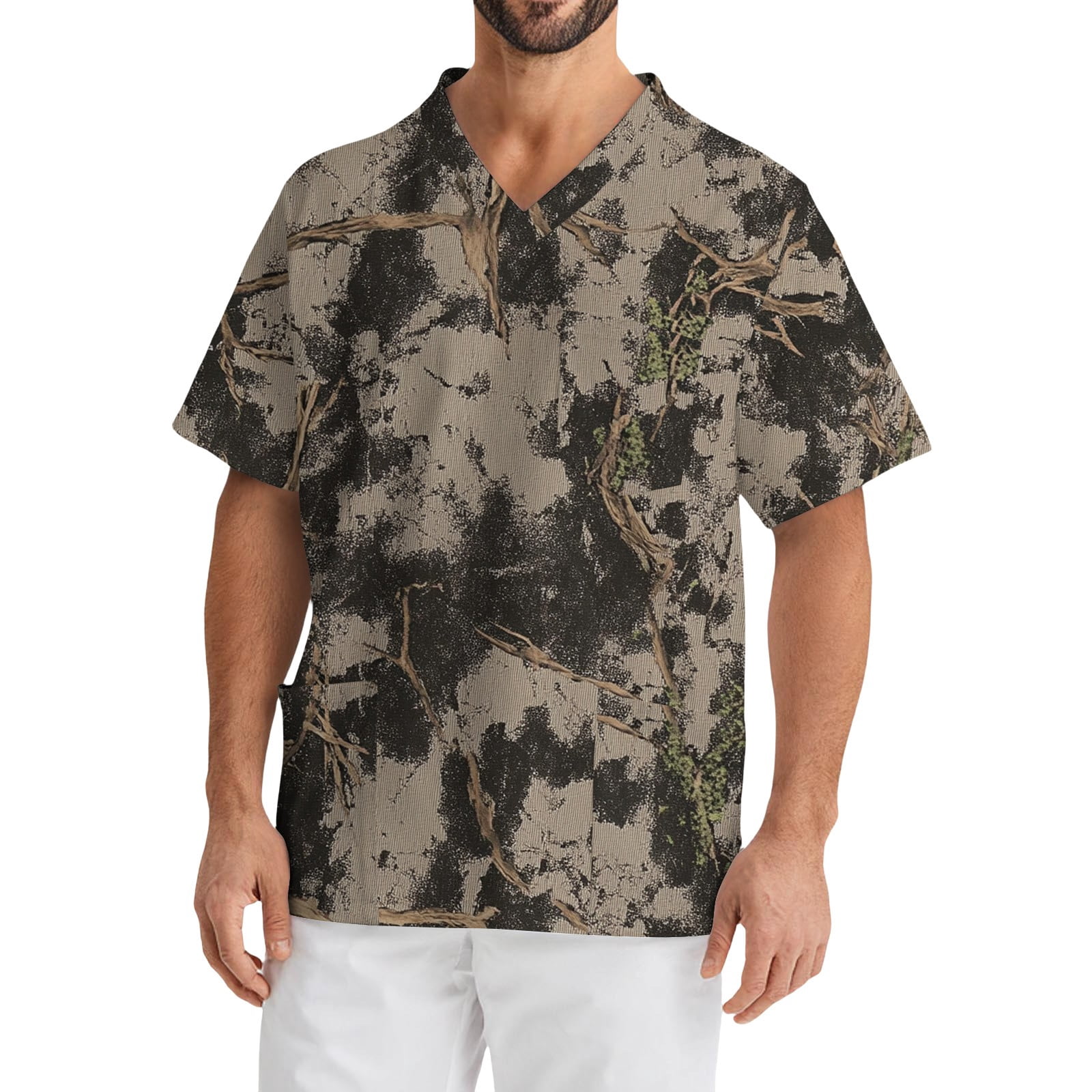 Domuza Men's Scrub Top Plus Size Short Sleeve V-Neck Nurse Uniform Camo ...
