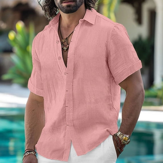 Domuza Men's Short Sleeve Button Down Shirts Summer Casual Textured Top ...