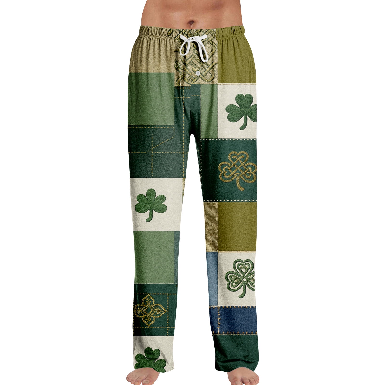 Domuza Men's St Patricks Day Pajamas Pants Shamrock Graphics Drawstring ...