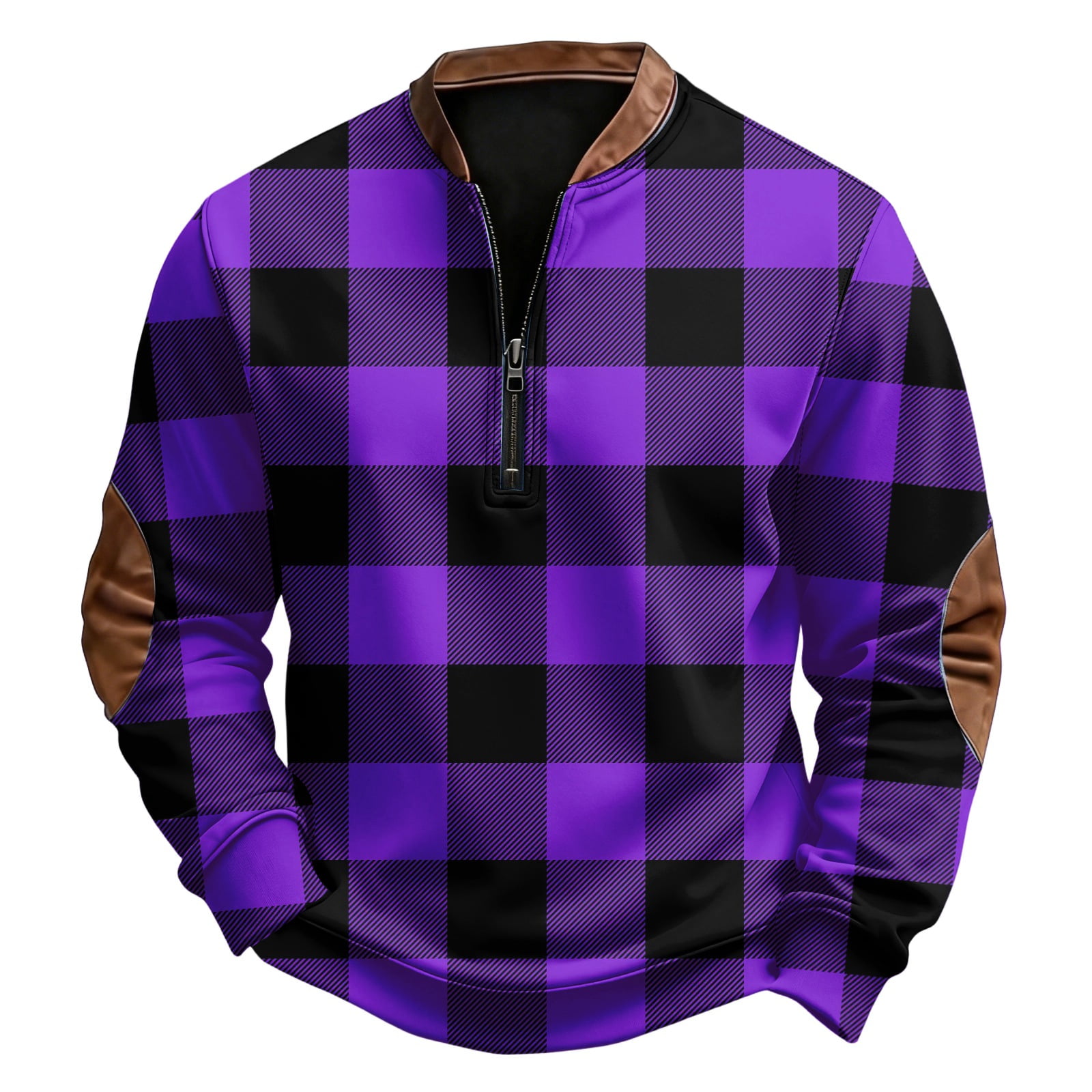 Domuza Men's Sweatshirts Retro Plaid 1/4 Zip Up Stand Collar Sweater ...