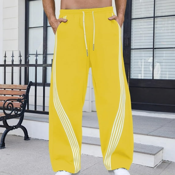 Domuza Men's Y2k Graphic Baggy Sweatpants Wide Leg Striped Open Bottom ...