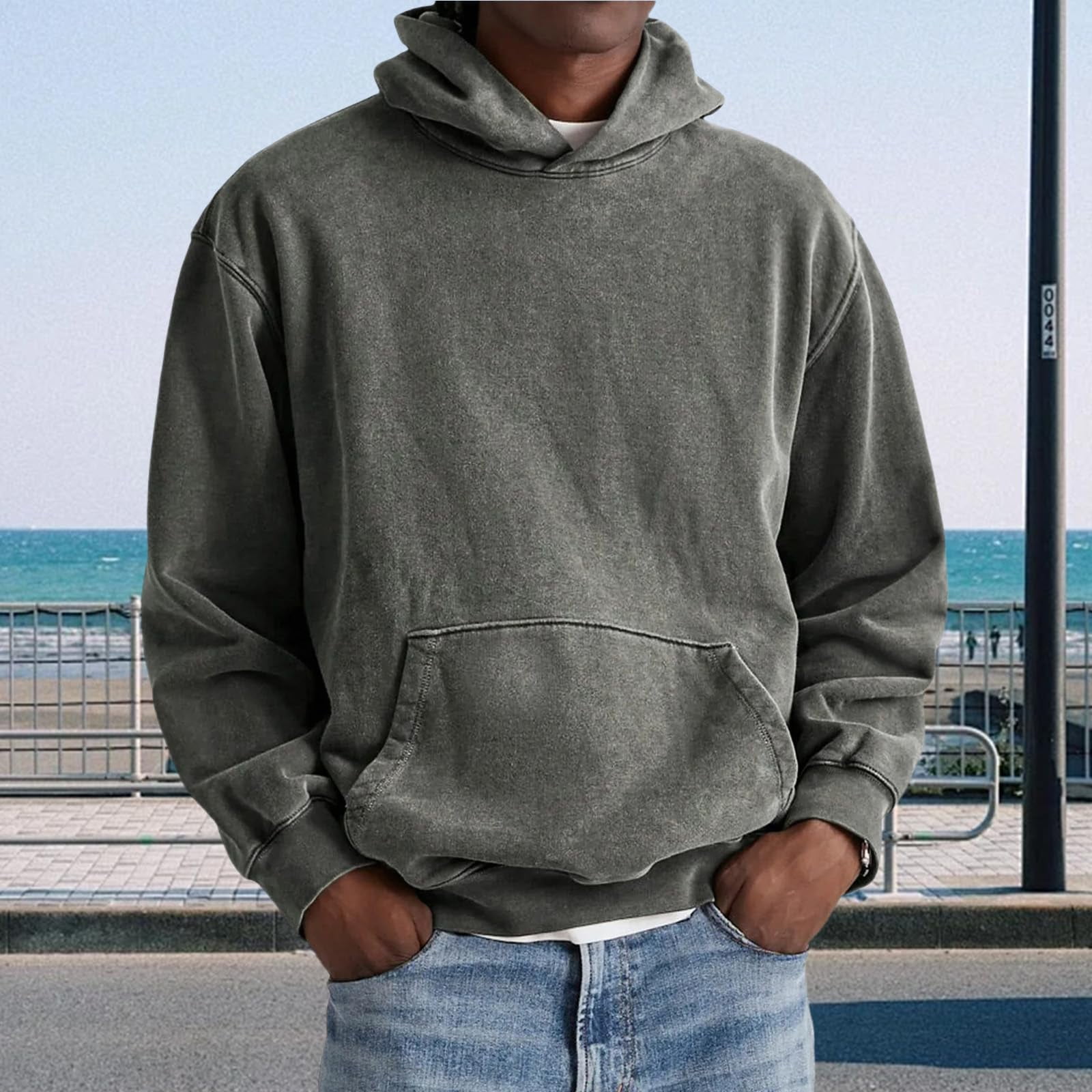Domuza Mens Acid Wash Hoodie Vintage Distressed Washed Baggy Hooded ...