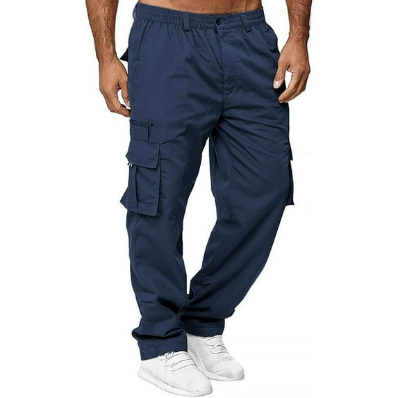 Domuza Mens Cargo Pants Lightweight Stretch Waist Straight Leg ...