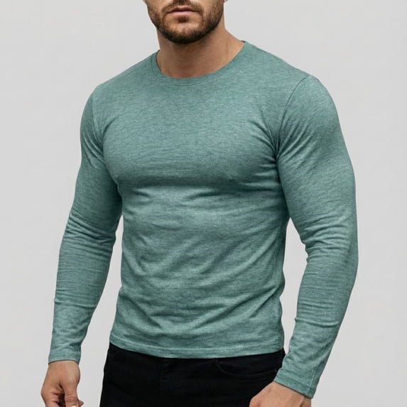 Domuza Mens Crewneck Shirt Long Sleeve Anti-Wrinkle Casual Muscle T ...