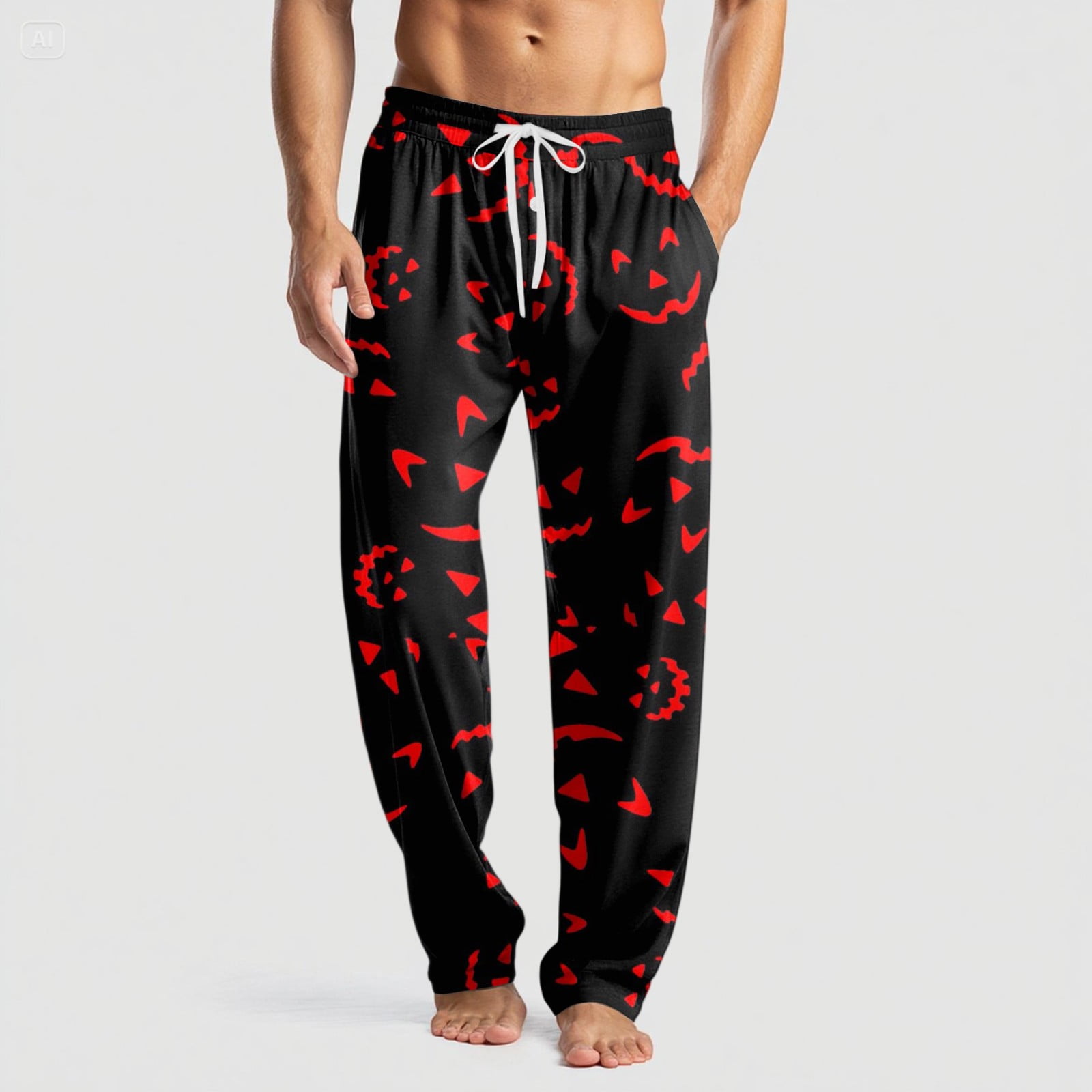Domuza Mens Halloween Pajamas Horror Funny Print Casual Drawstring ...