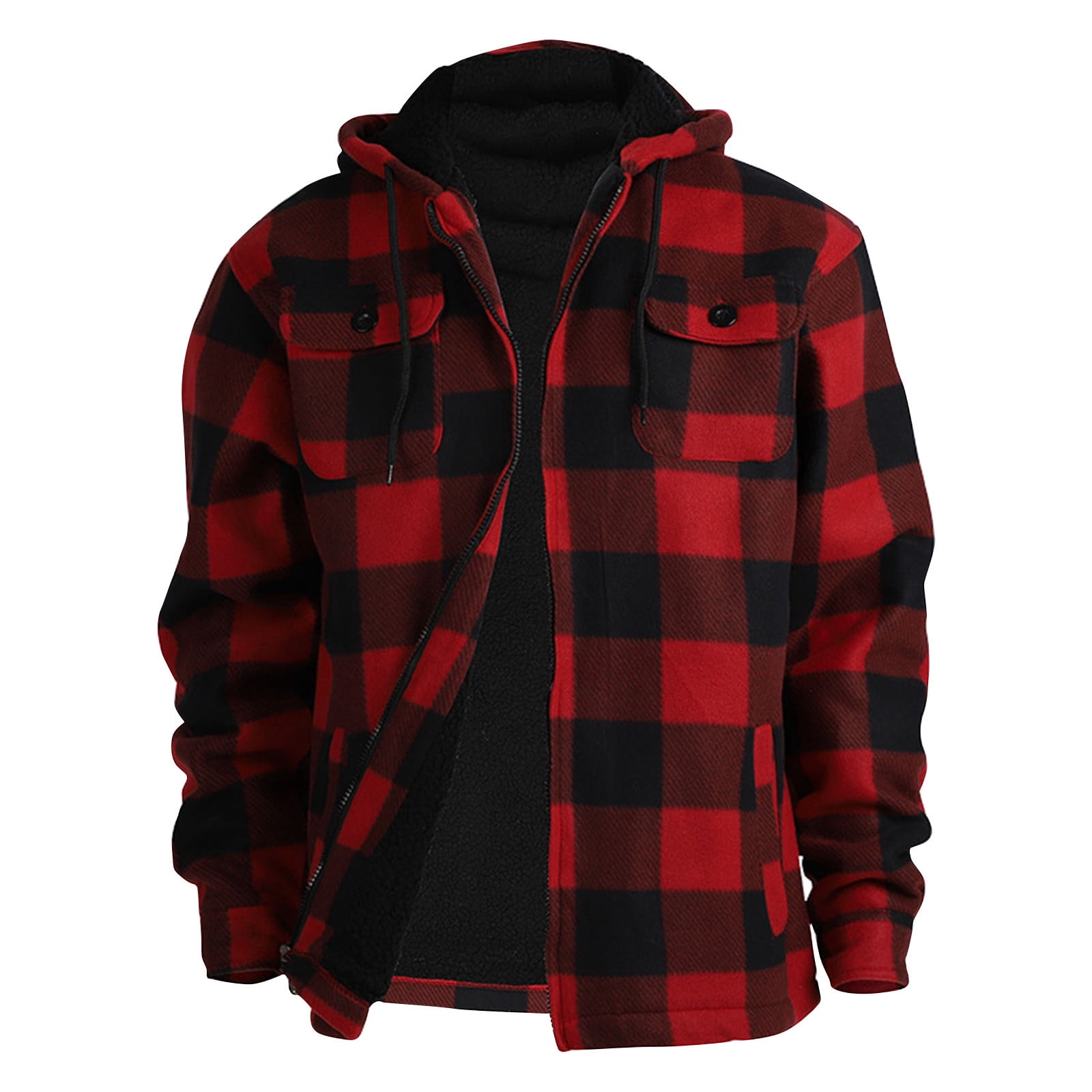 Domuza Mens Heavy Thick Flannel Plaid Jacket Sherpa Fleece Lined Loose ...