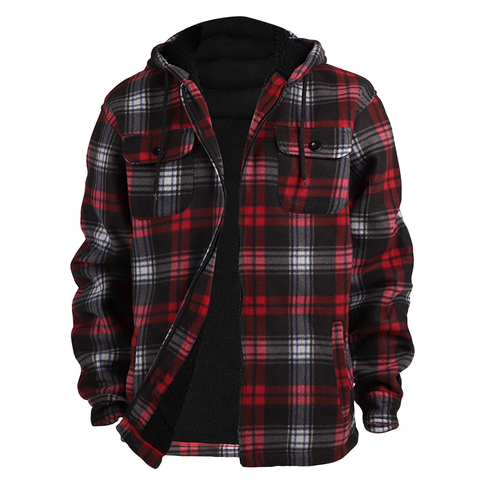 Domuza Mens Heavy Thick Flannel Plaid Jacket Sherpa Fleece Lined ...