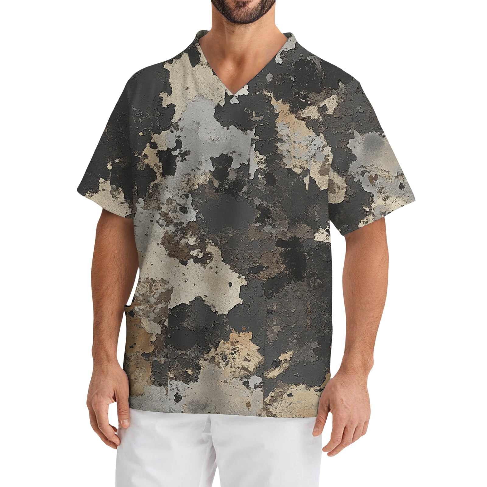 Domuza Mens Scrub Top Plus Size Short Sleeve V-Neck Nurse Uniform Camo ...