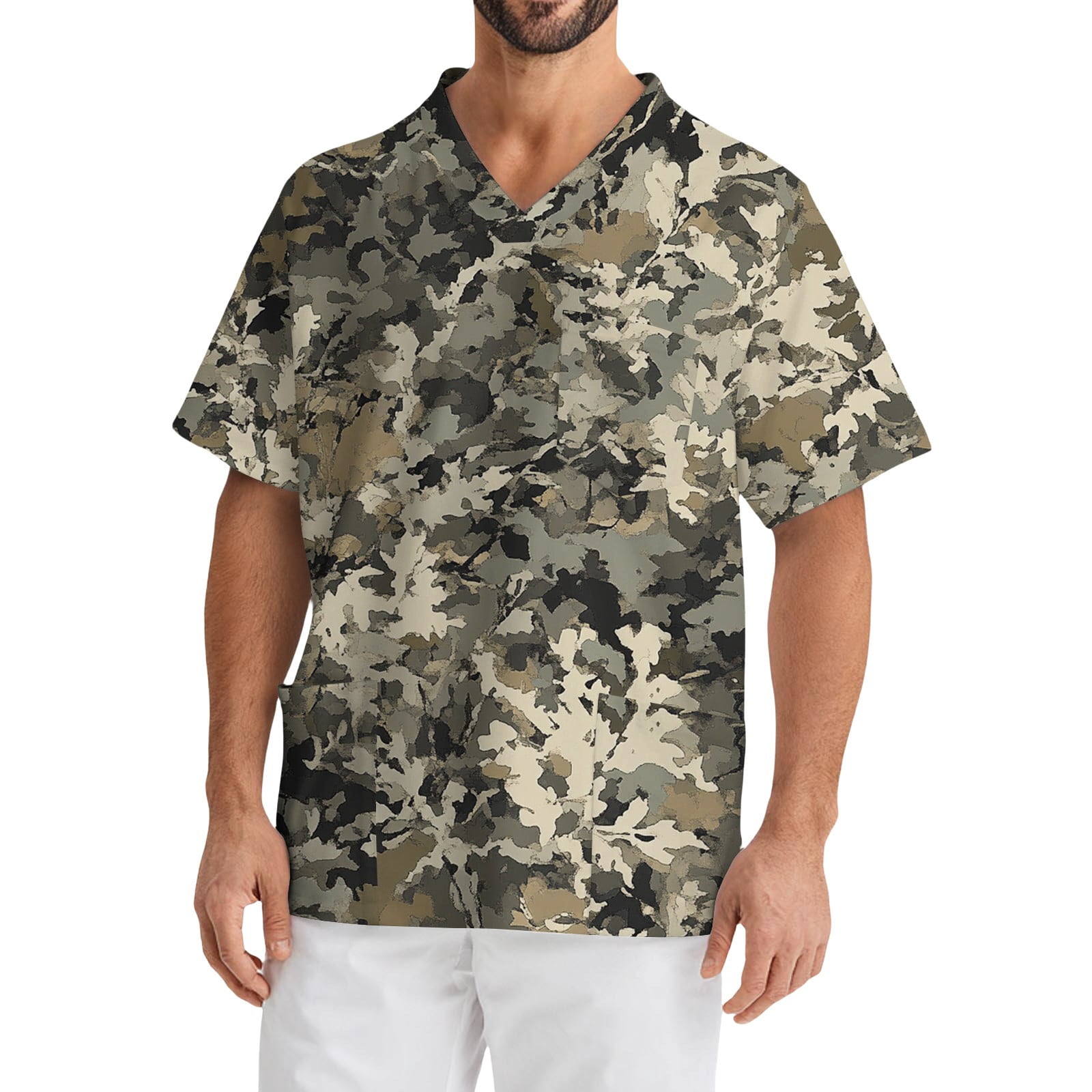 Domuza Mens Scrubs Tops Plus Size V-Neck Short Sleeve Nurse Uniform ...