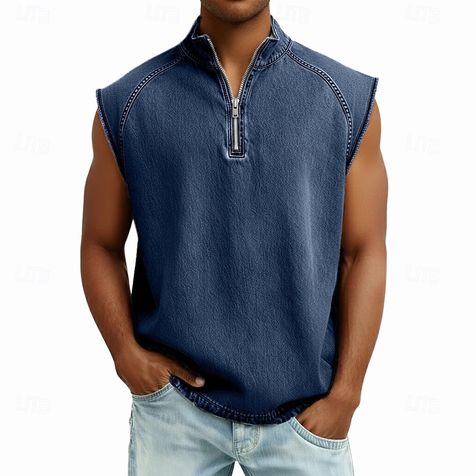 Domuza Mens Sleeveless Shirts Quarter Zip Tank Tops Henley V Neck Polo ...