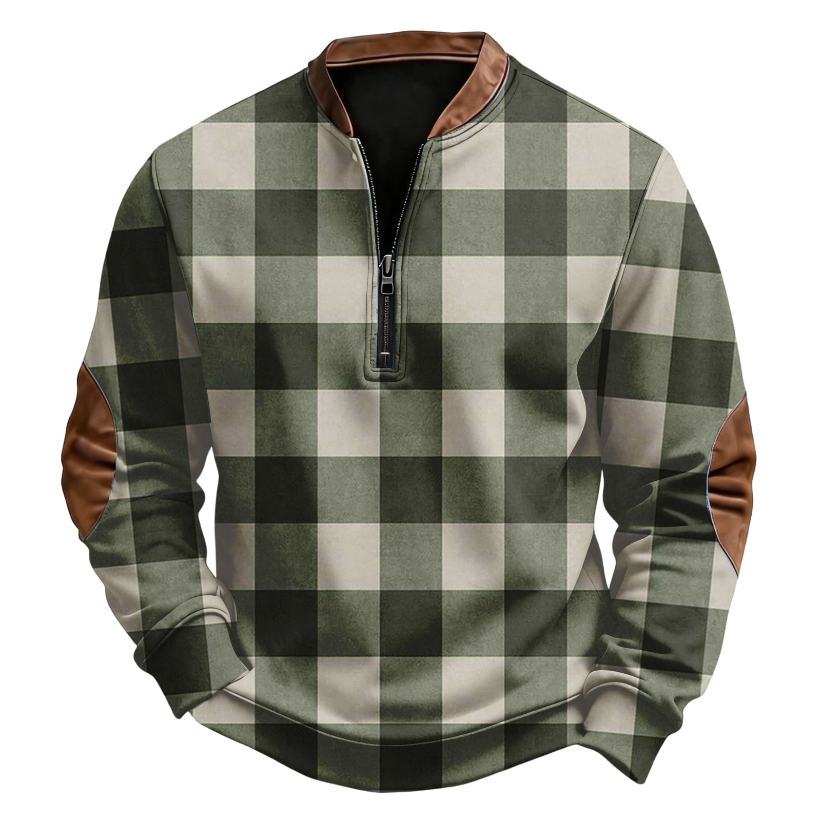 Domuza Mens Sweatshirt Vintage Plaid 1/4 Zipper Stand Collar Sweater ...